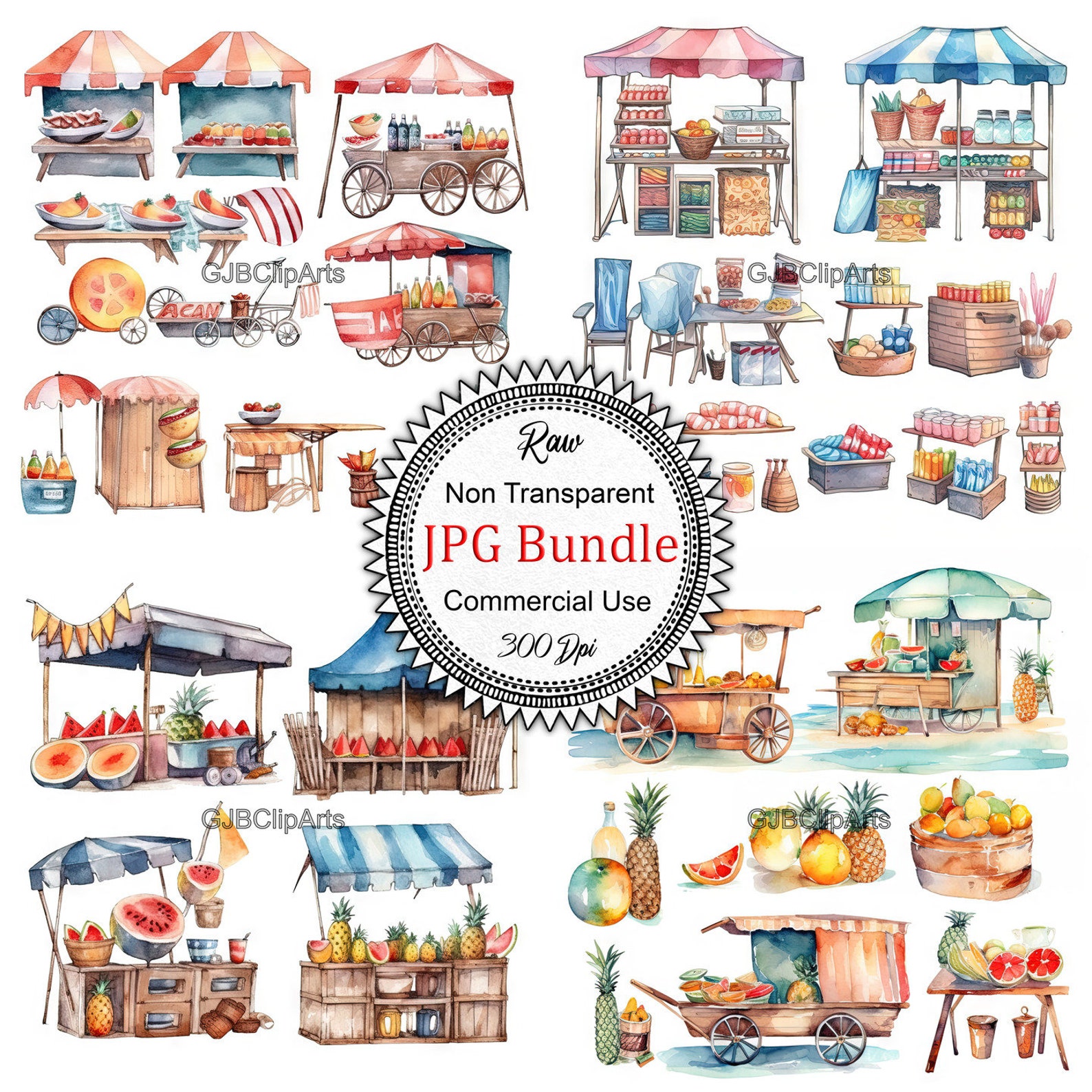 Watercolor Beach Vendor Stall Clipart, Junk Journaling Paper Packs ...