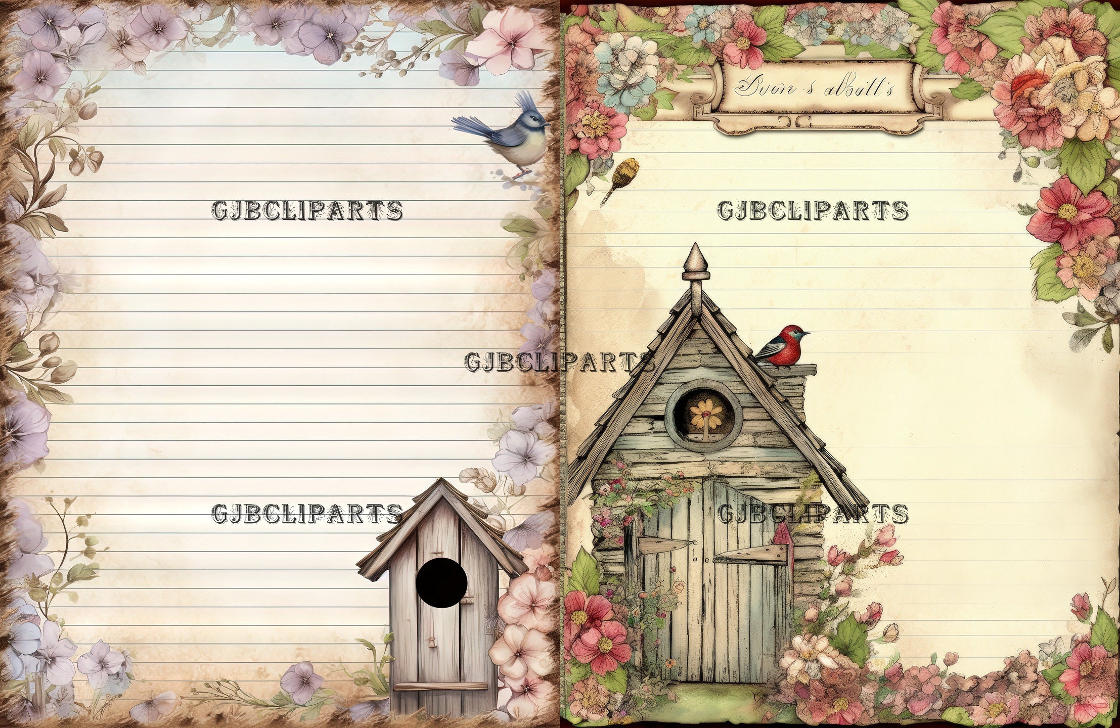 Bird Clipart, Lined Page, Empty Journal Page Clipart, Journaling Kit ...