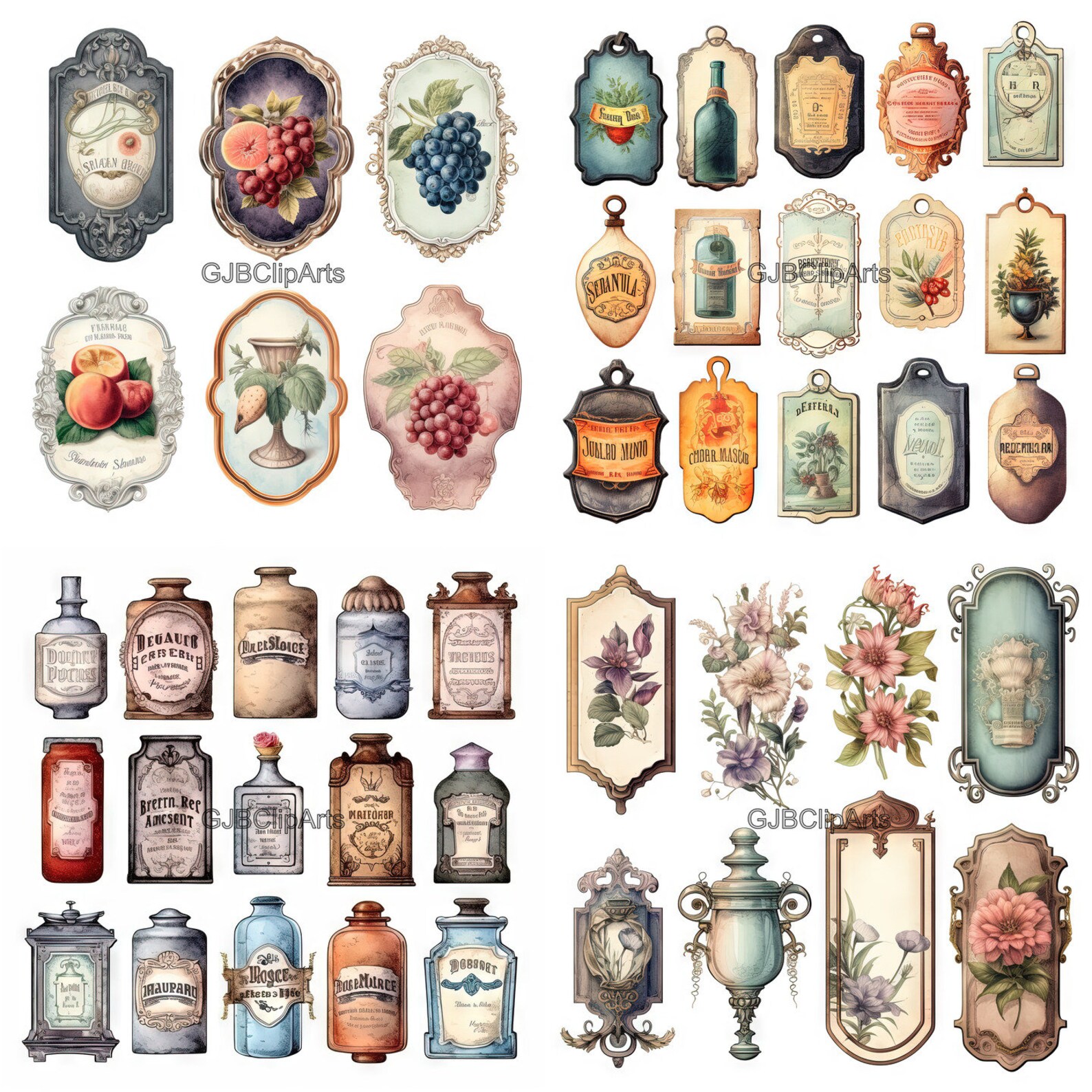 Vintage Labels Clipart Collection - Unique Artwork ,digital Clipart ...