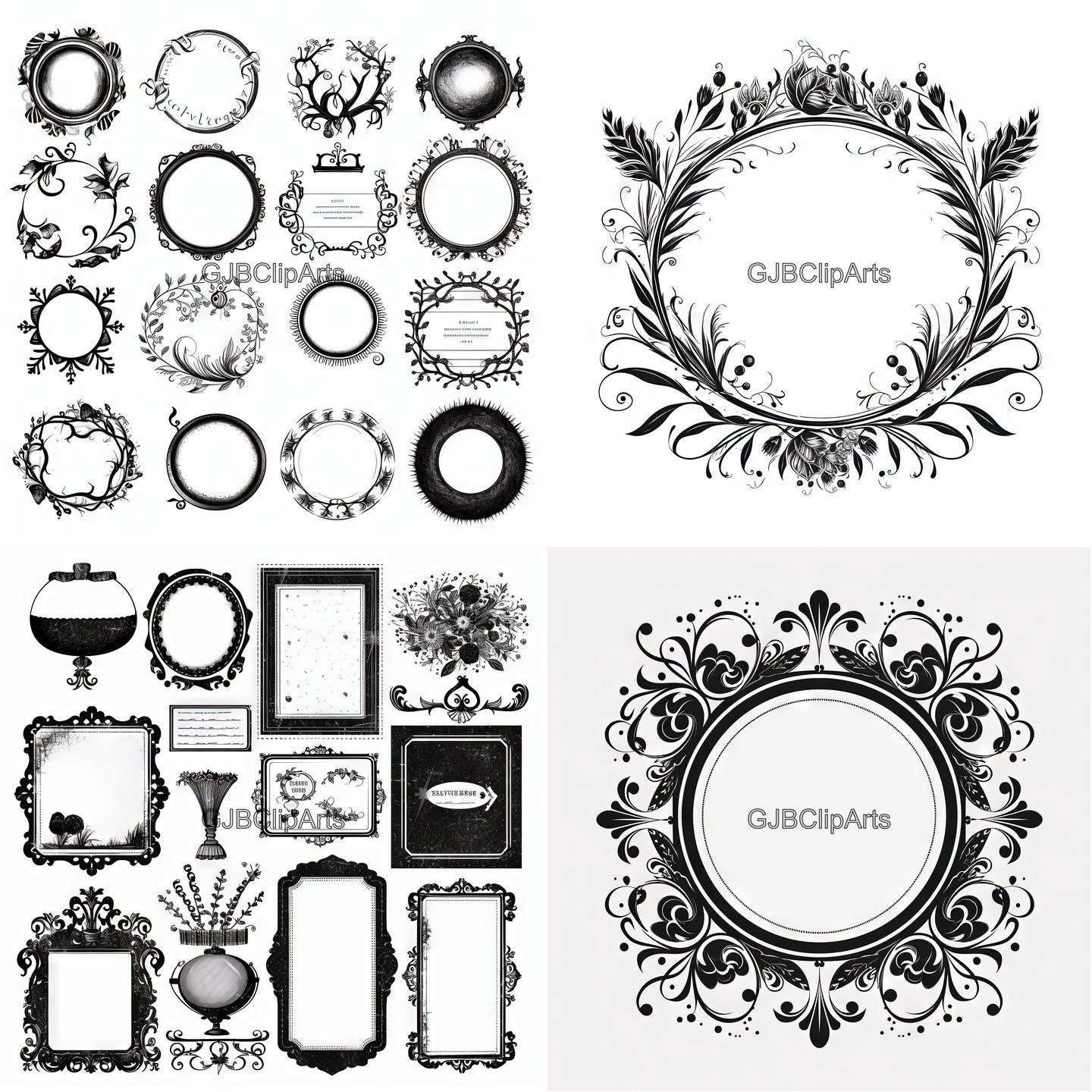 Black Vector Graphic Frames Clipart, Journaling Downloads, Scrapbook ...