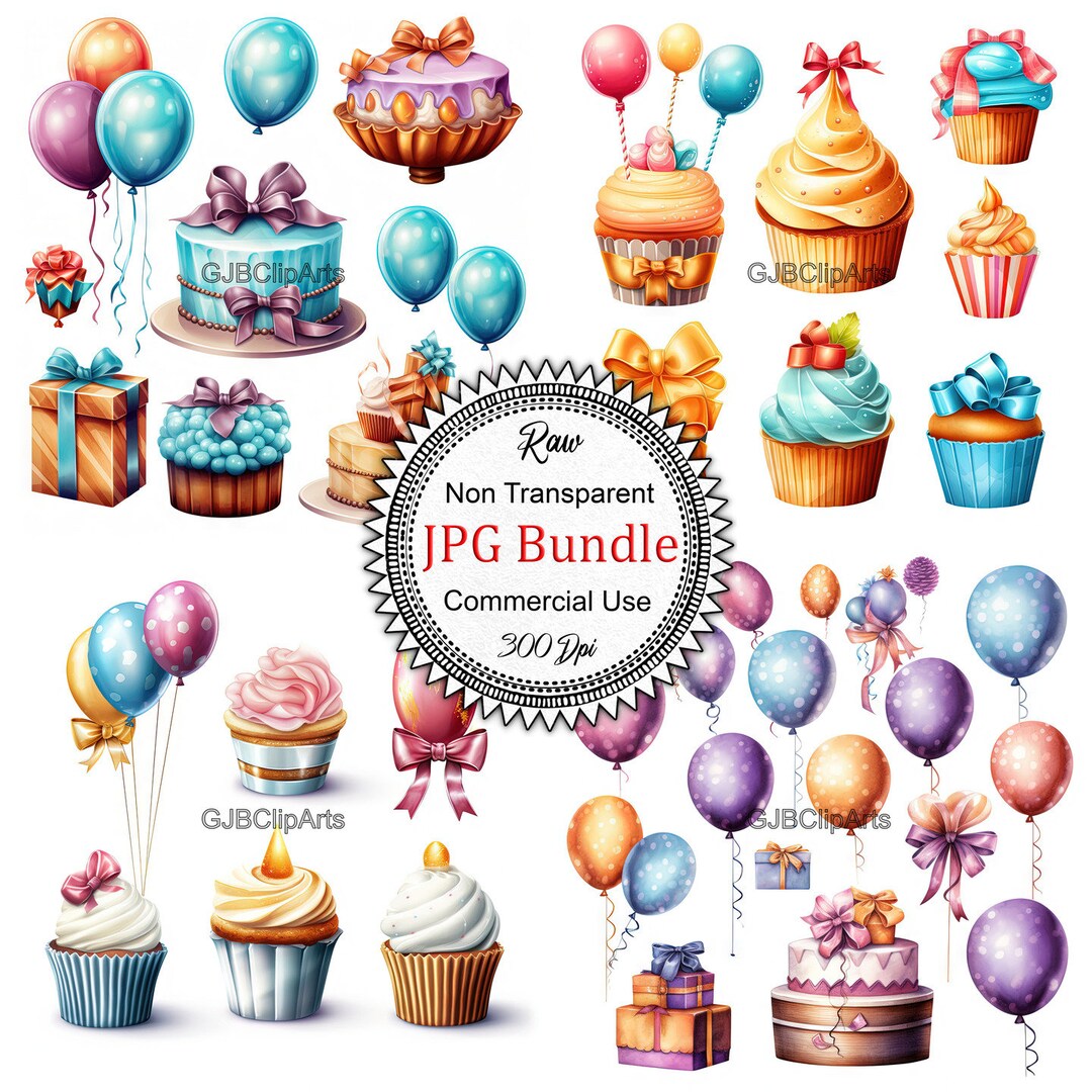 Birthday Decor Elements Clipart,cake Clipart,gift Box Clipart ...