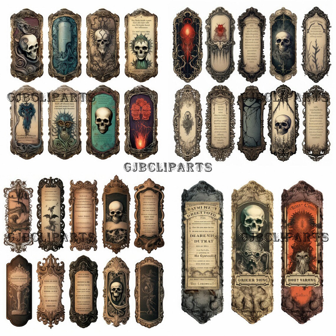 Horror Tall Ornate Labels Junk Journal Book Vintage Clipart - Etsy