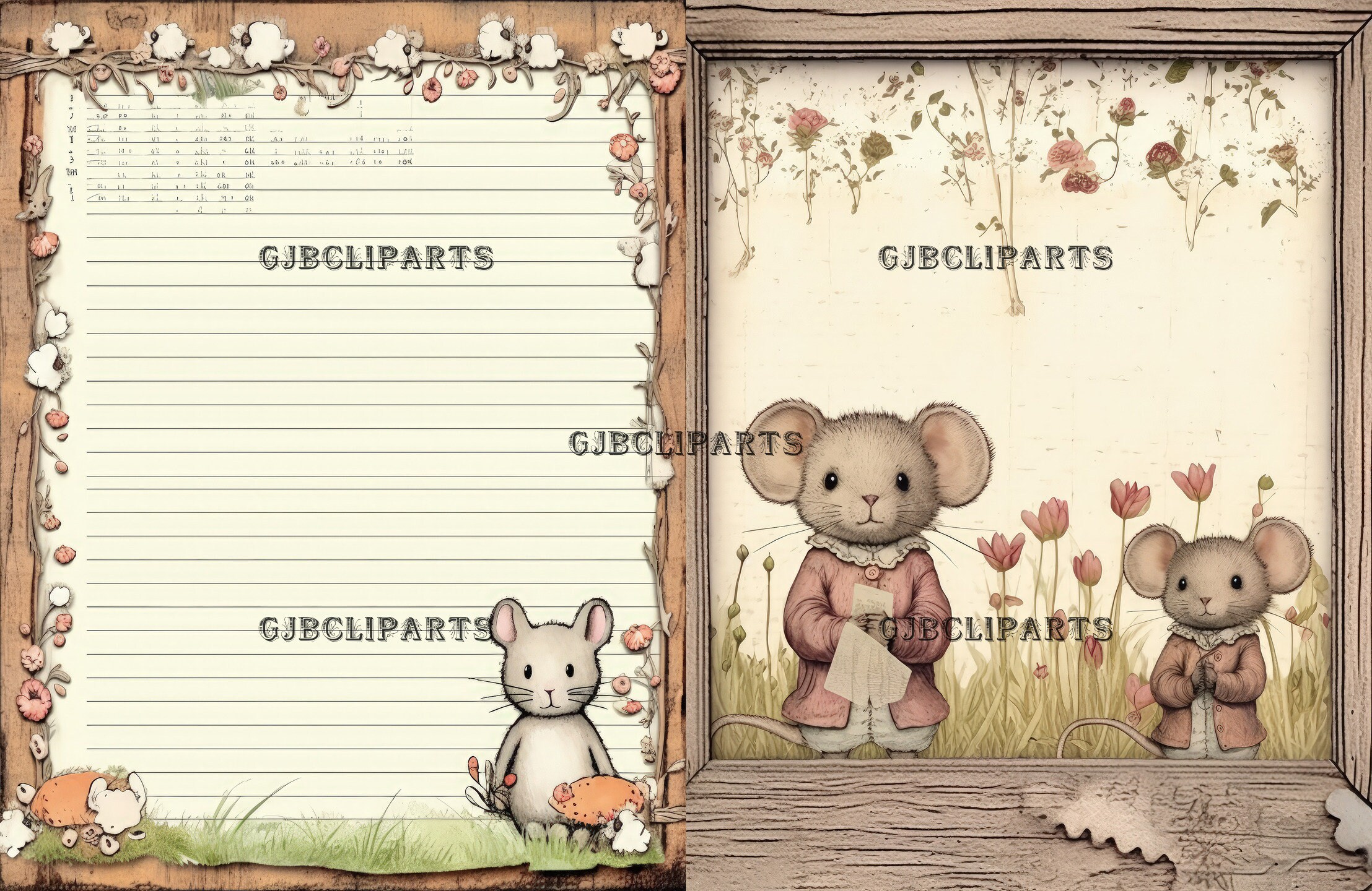 Cute Mice Lined Page Clipart Empty Journal Page With a - Etsy