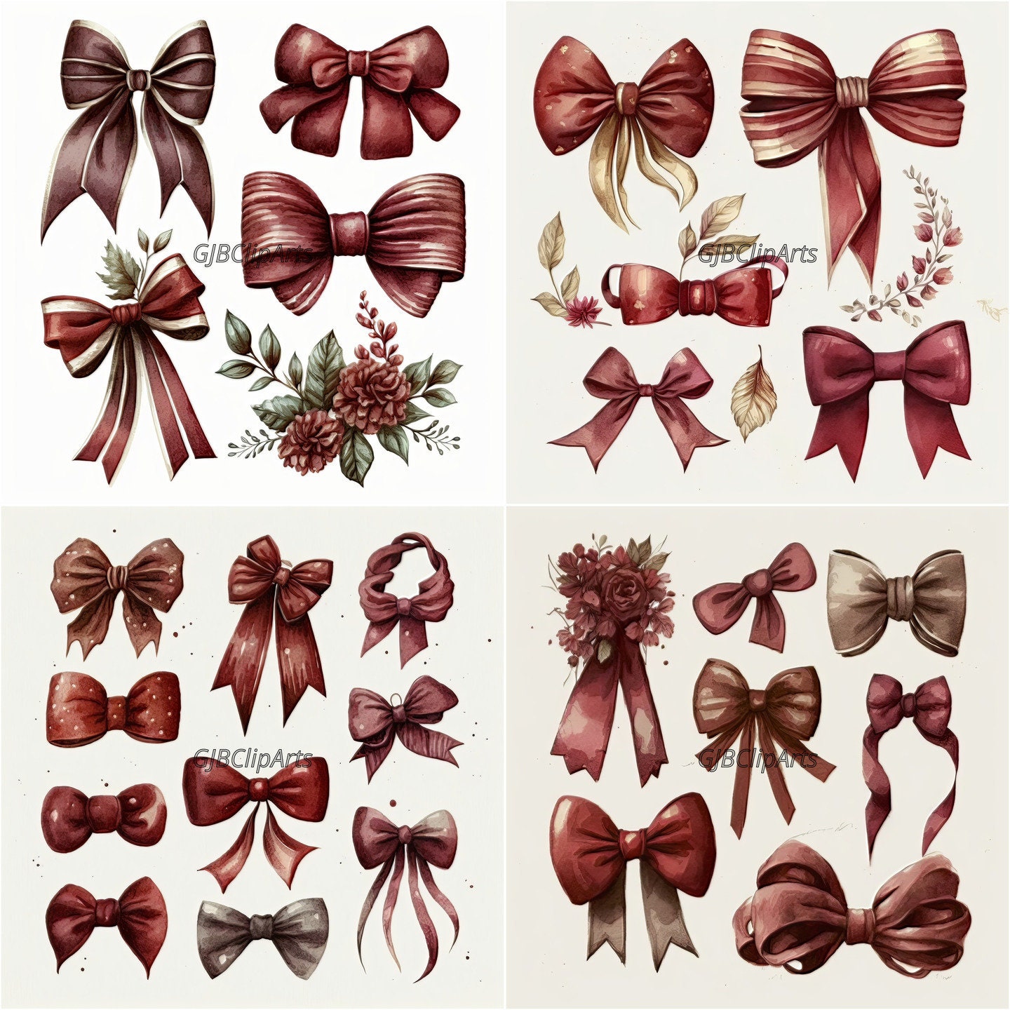 Lovely Bows Clipart: Hand-painted Watercolor Ribbon Illustrations ...