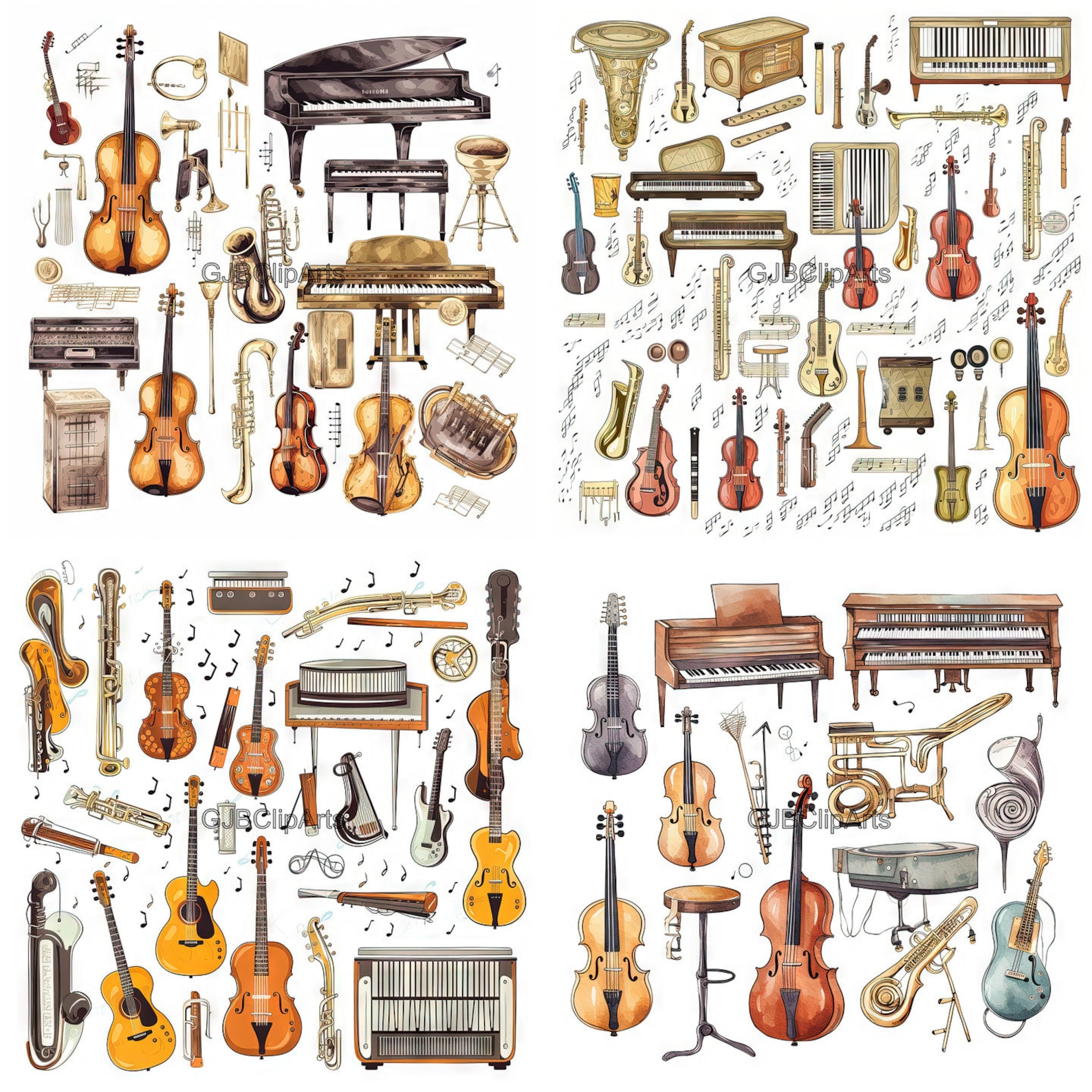 Music Clipart, Instrument Collection, Digital Stickers, Digital Clipart ...