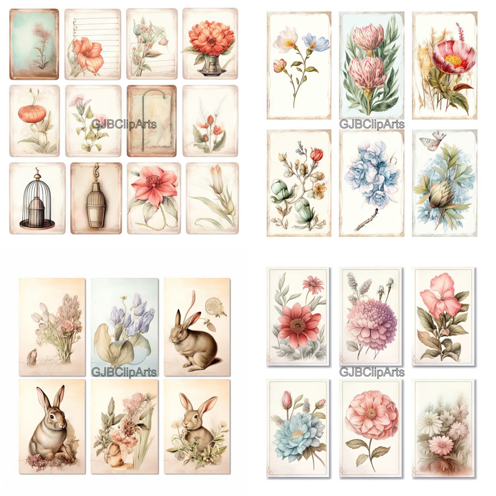 Nostalgic Collection of Vintage Old Greeting Cards ,digital Clipart ...
