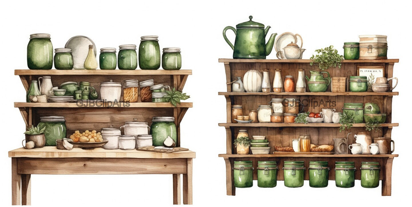 Green Watercolor Cottagecore Kitchen Clipart, Magical Countryside ...
