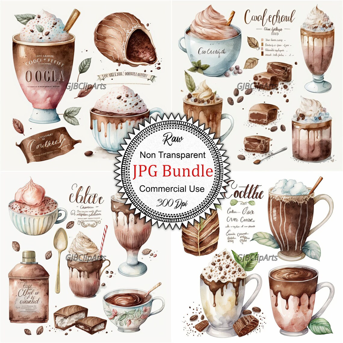 Warm and Cozy Hot Cocoa Collection Clipart: Watercolor Winter Beverages ...
