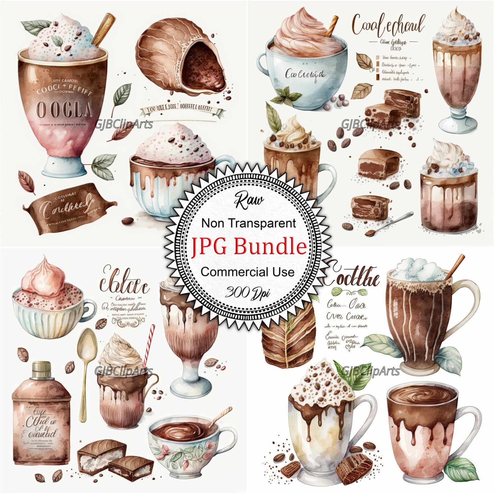 Warm and Cozy Hot Cocoa Collection Clipart: Watercolor Winter Beverages ...
