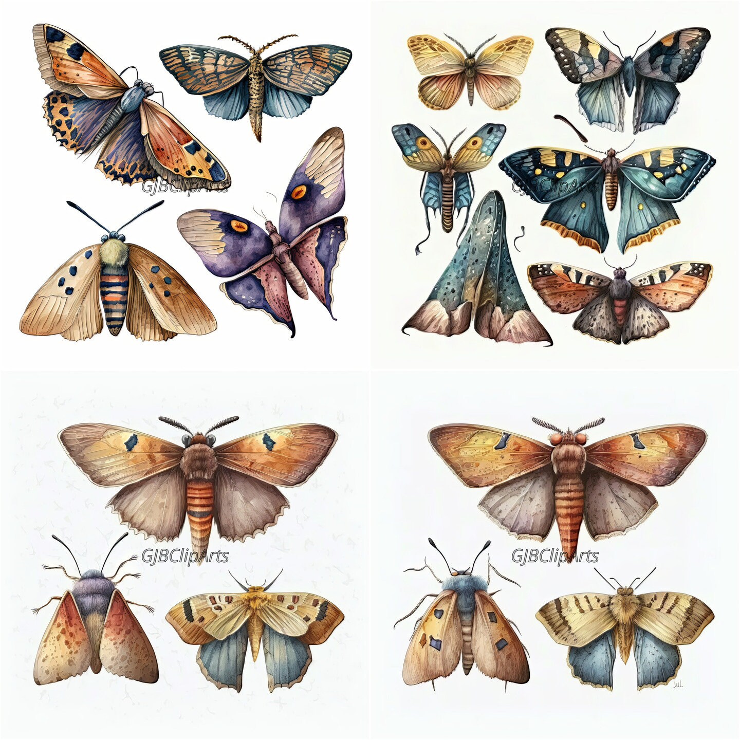 Watercolor Moths Collection: Delicate Insect Illustrations, Nature ...