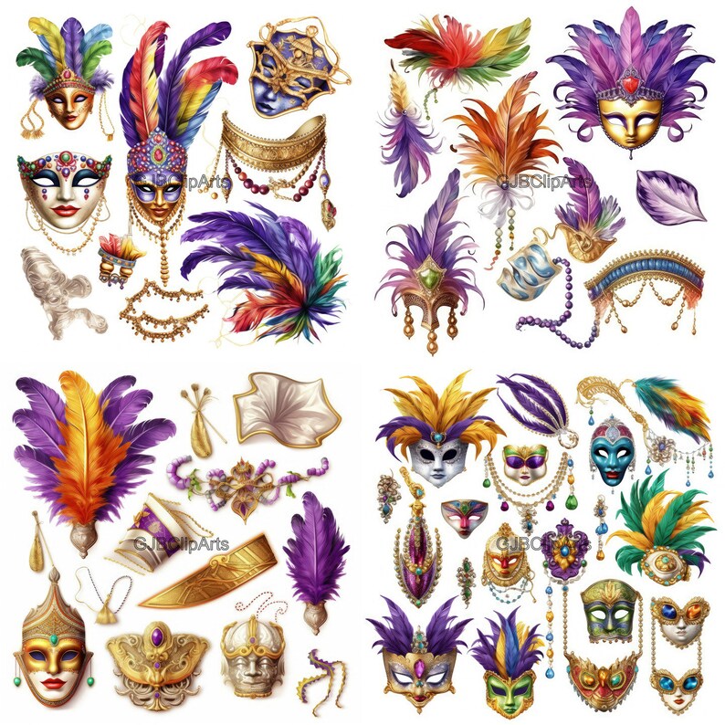 Mardi Gras Moments Clipart, Mask Clipart, Beads Clipart, Junk Journal ...