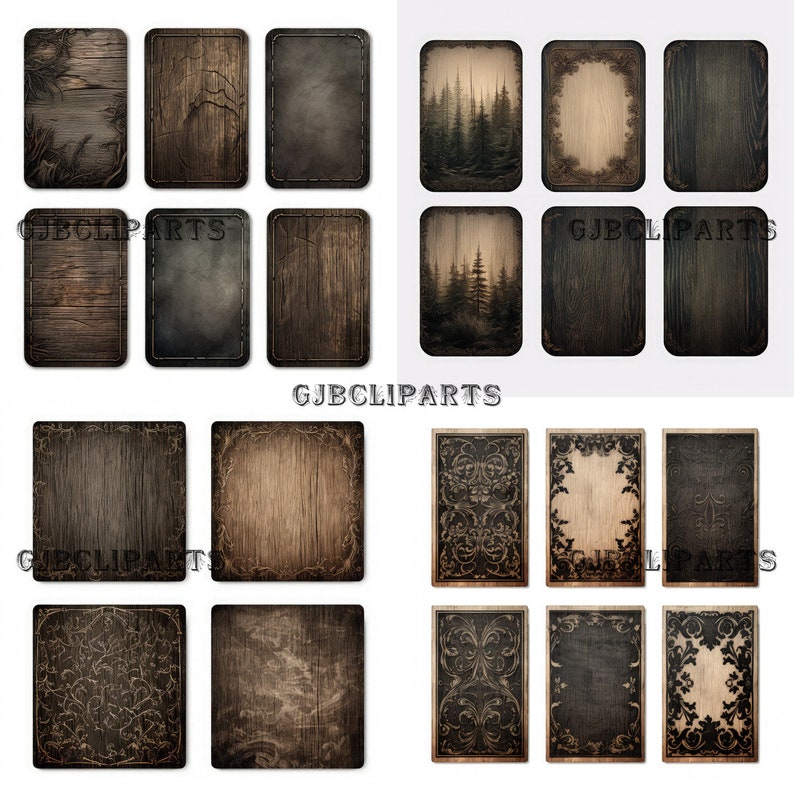 Dark Woods Ornamental Card Clipart, Vintage Card Clipart, Journaling ...