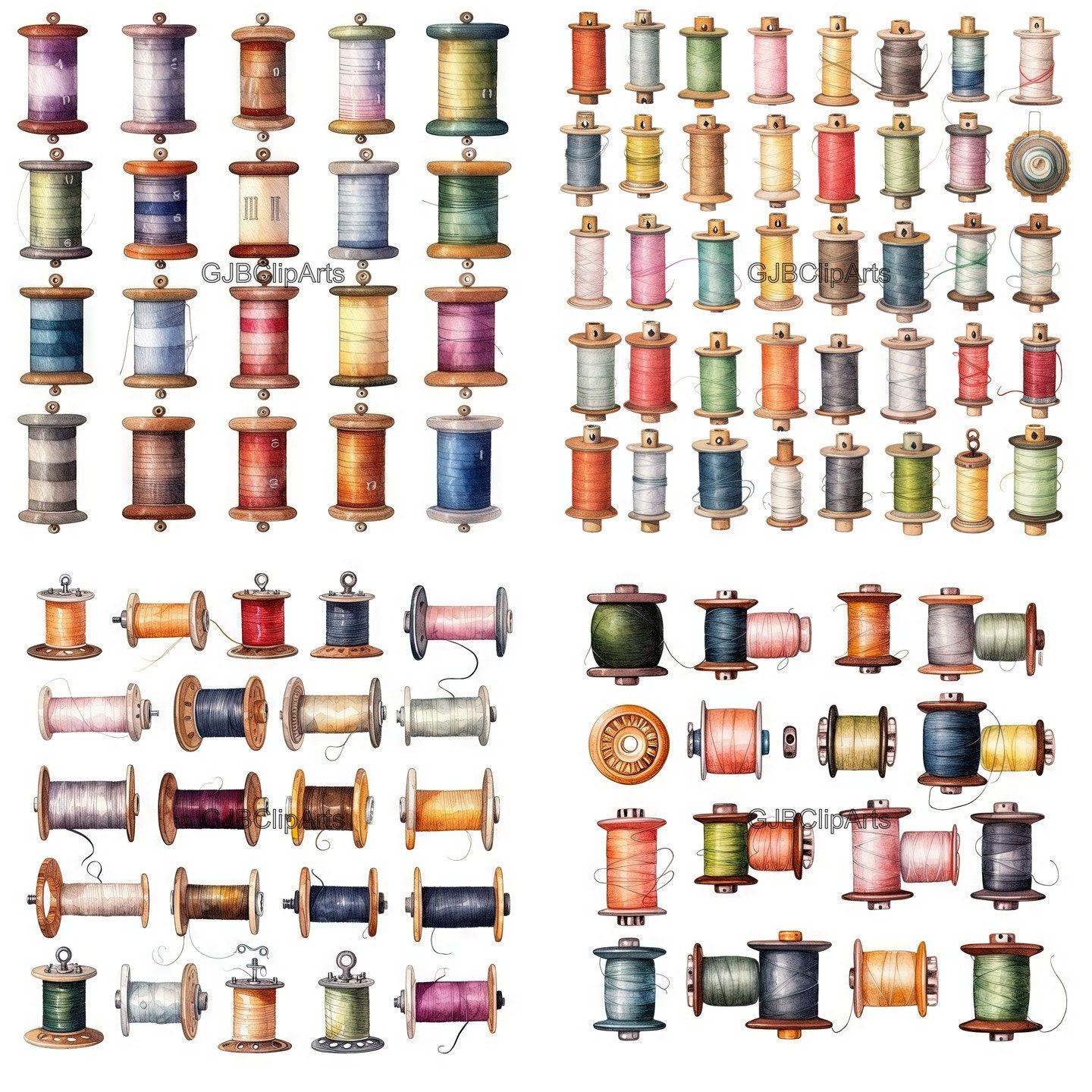 Vintage Bobbins Collection: A Nostalgic Art of Sewing Digital Clipart ...