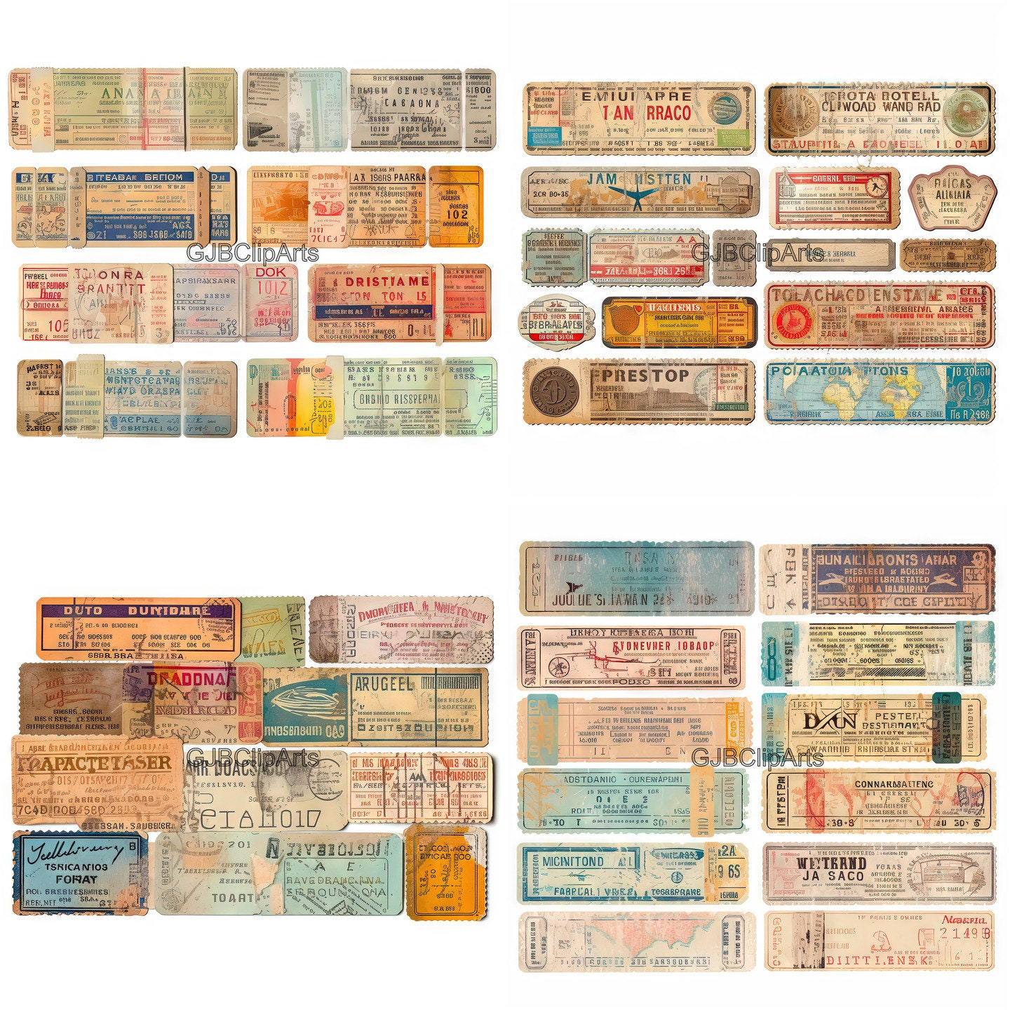 World Travel Ticket Stub Clipart, Journaling Template Goodnotes ...