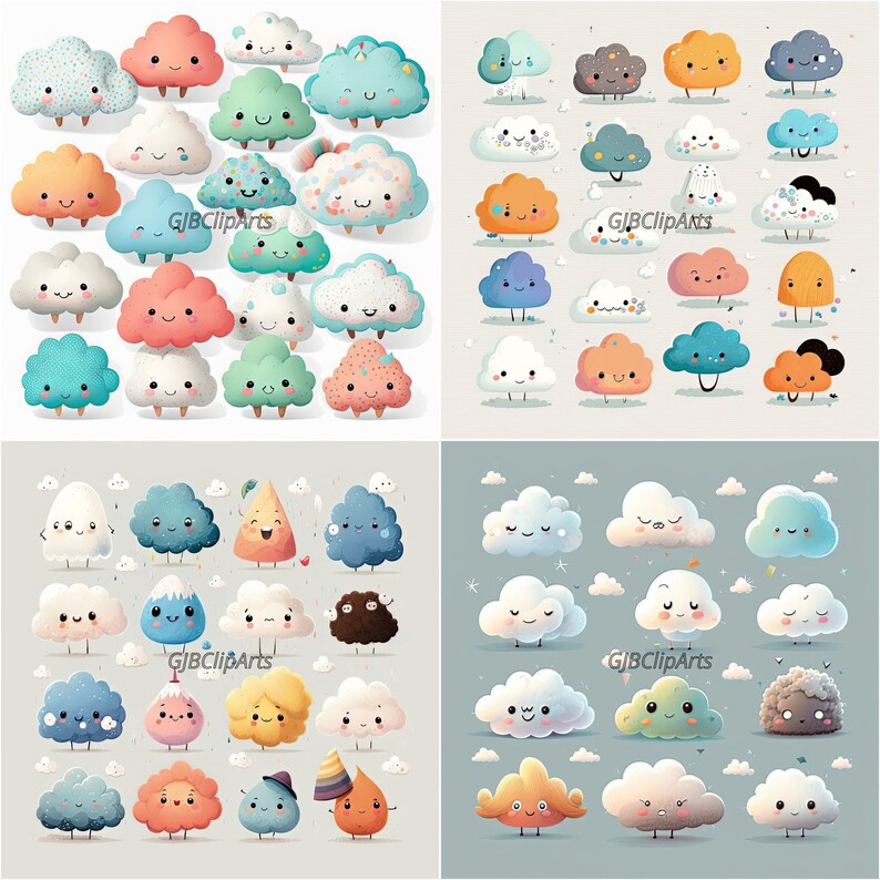 Clouds Collection: Pixar Style, Children's Book Illustration, Charming ...