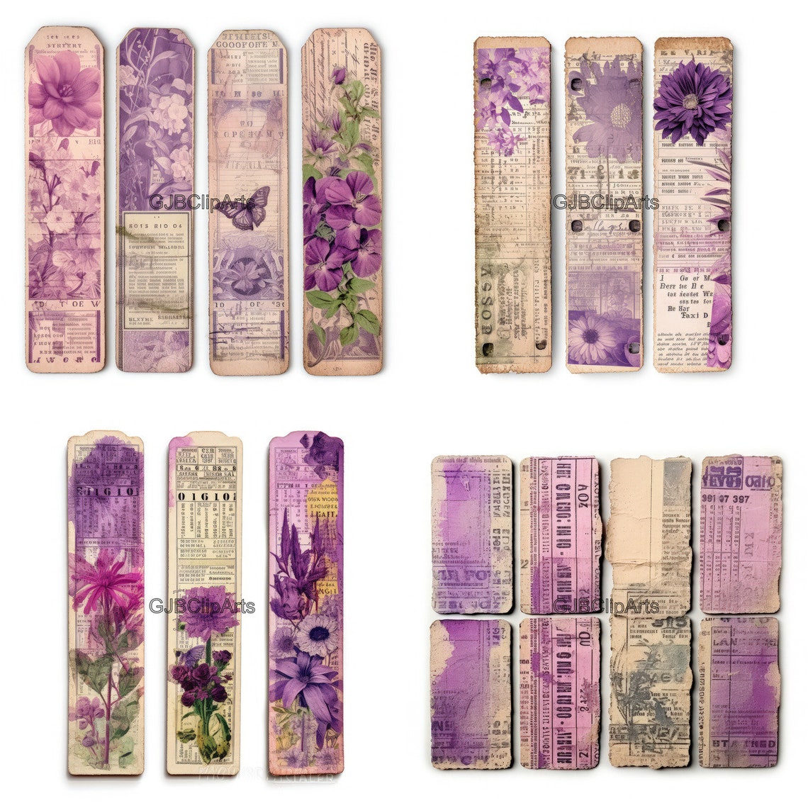 Purple Flora Ticket Stub Clipart, Vintage Ticket Clipart, Junk Journals ...