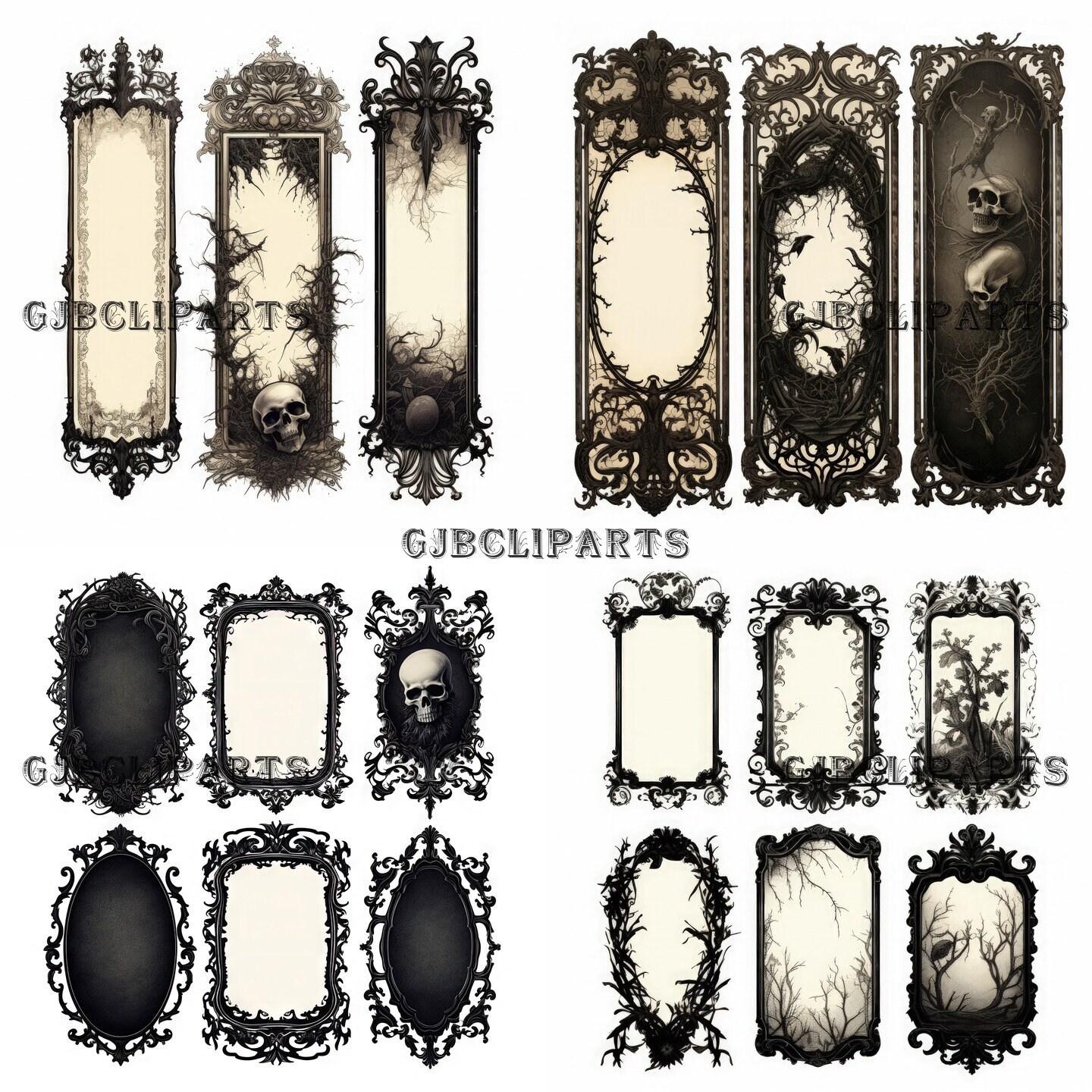 Dark Spooky Ornamental Card Clipart, Vintage Card Clipart, Journaling ...