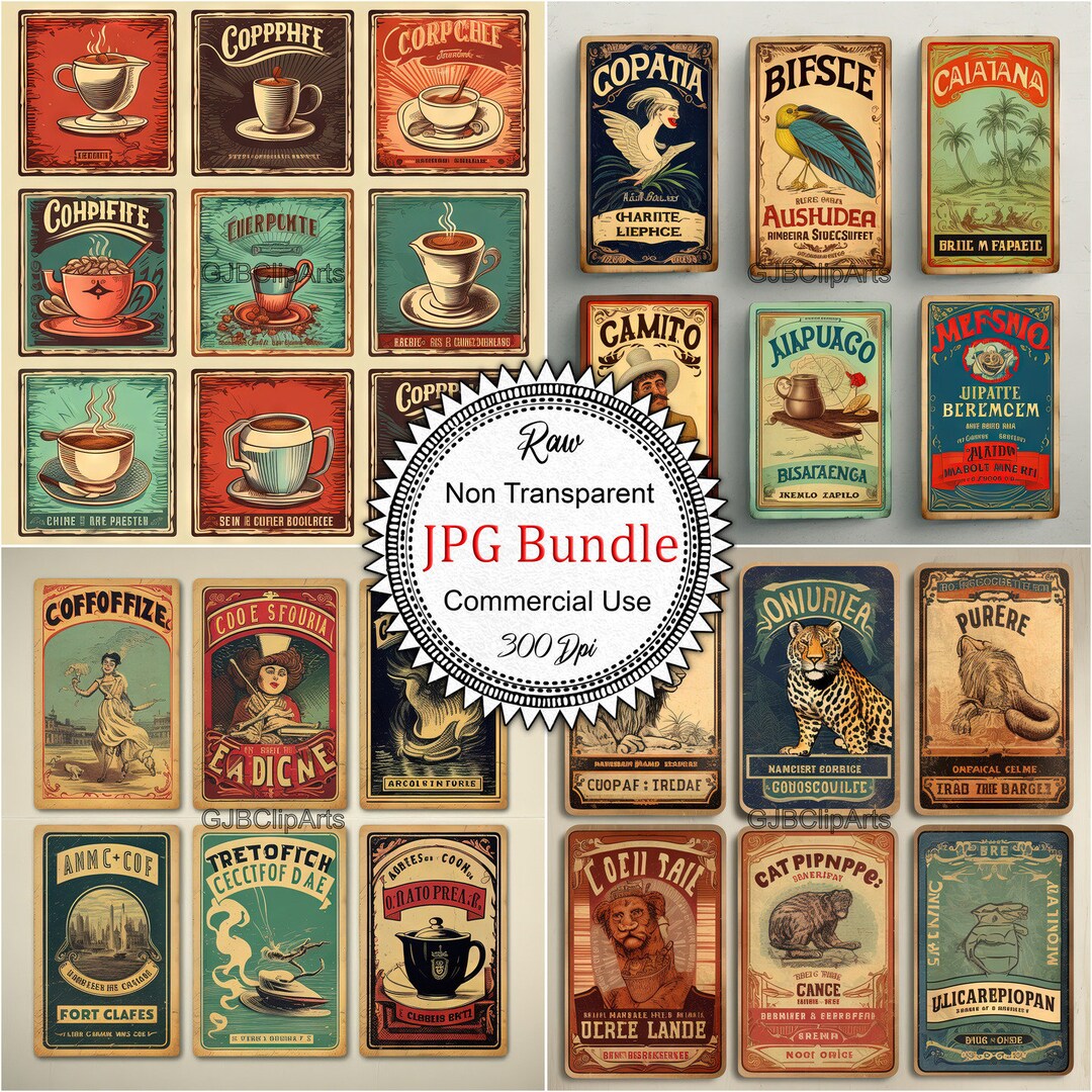 Vintage Coffee Labels,richly Digitized Clipart Collection,digital ...