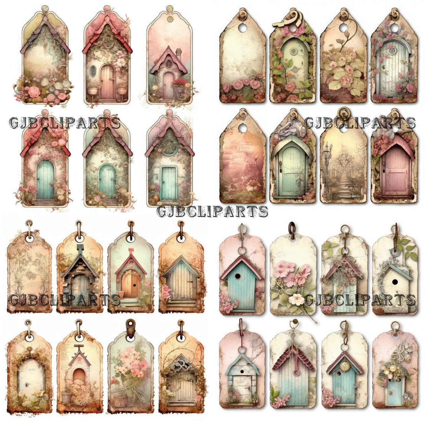Rustic Cottage Ornamental Tag Clipart, Beautiful Vintage Tags Clipart ...