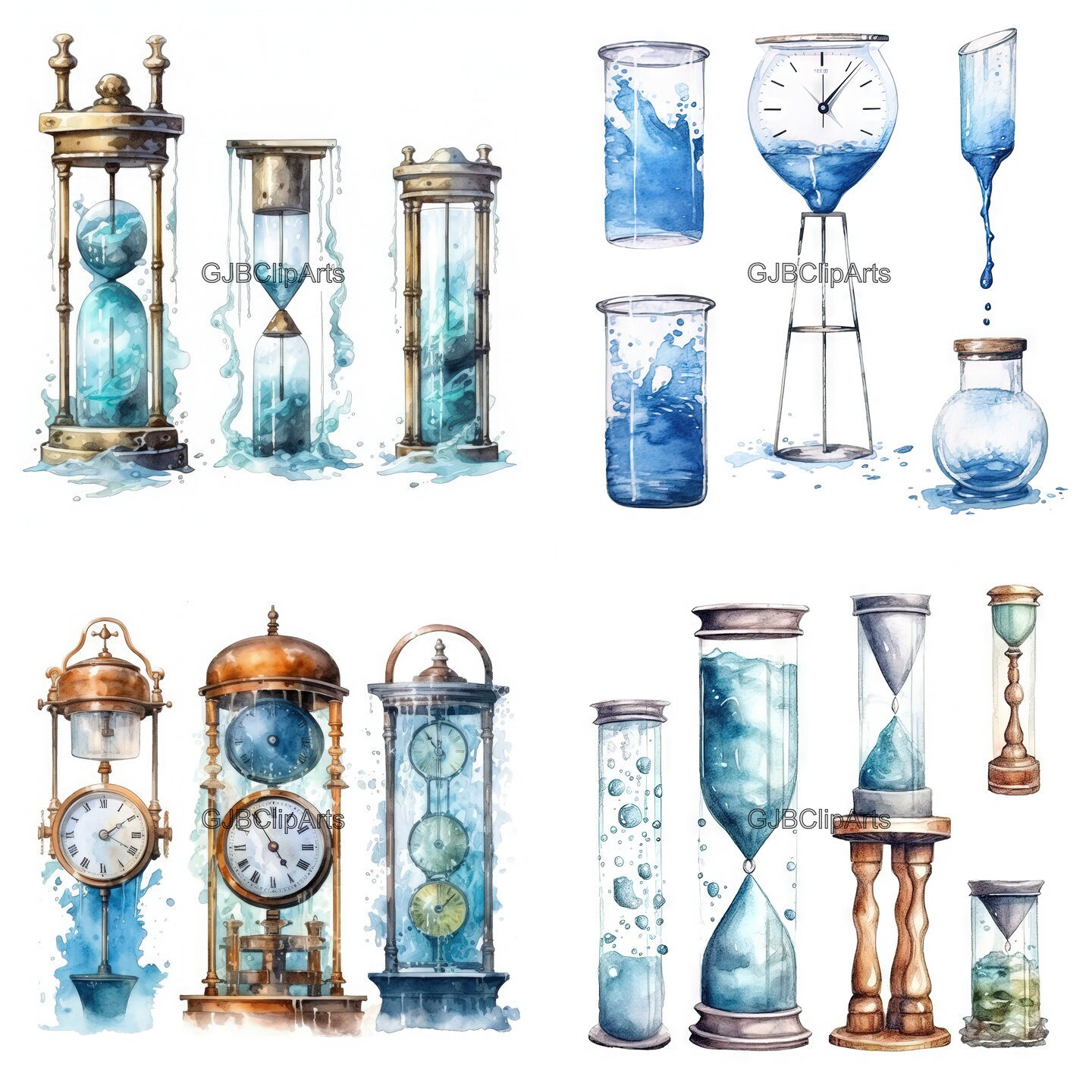 Water Clock Watercolor Clipart, Clock Clipart, Water Clipart, Scrapbook ...
