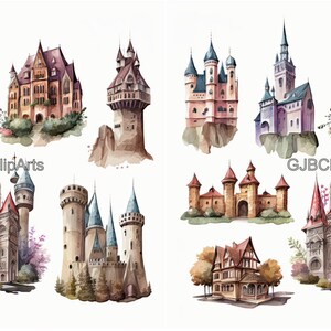Watercolor Fairytale Vibrant Unique Castles Collection: Magical and ...