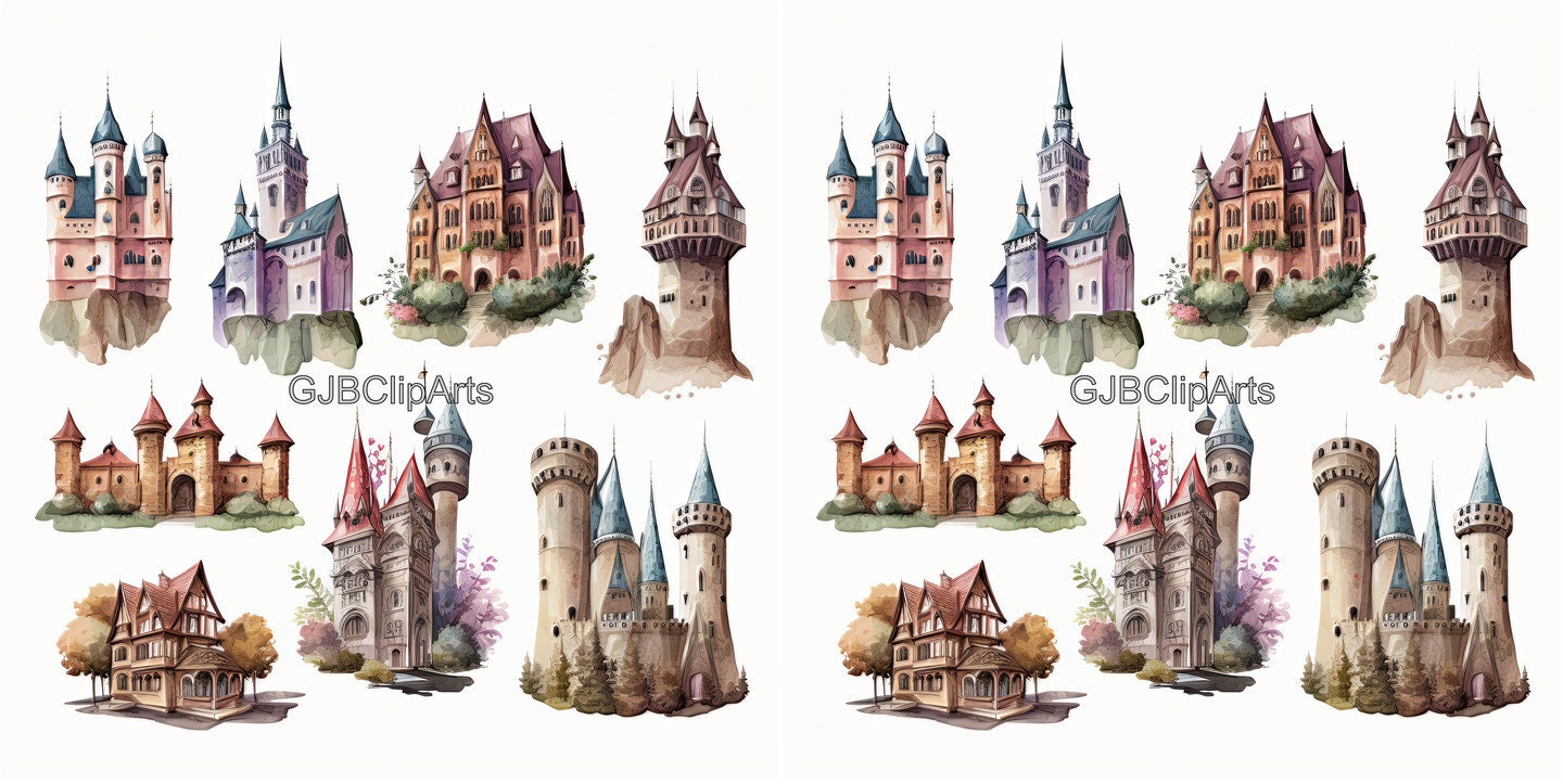 Watercolor Fairytale Vibrant Unique Castles Collection: Magical and ...