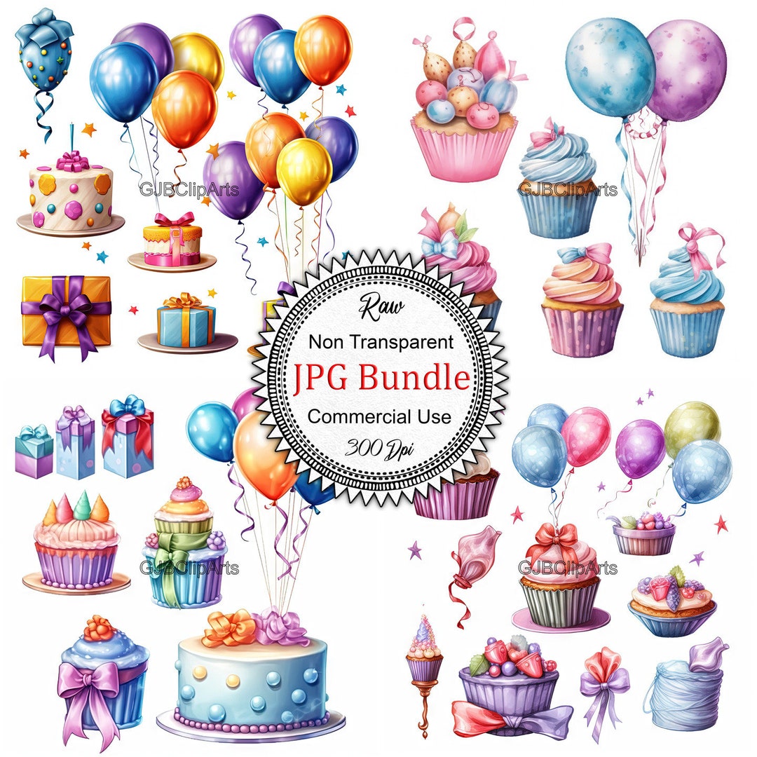 Birthday Decor Clipart, Balloon Clipart, Party Hat Clipart, Junk ...
