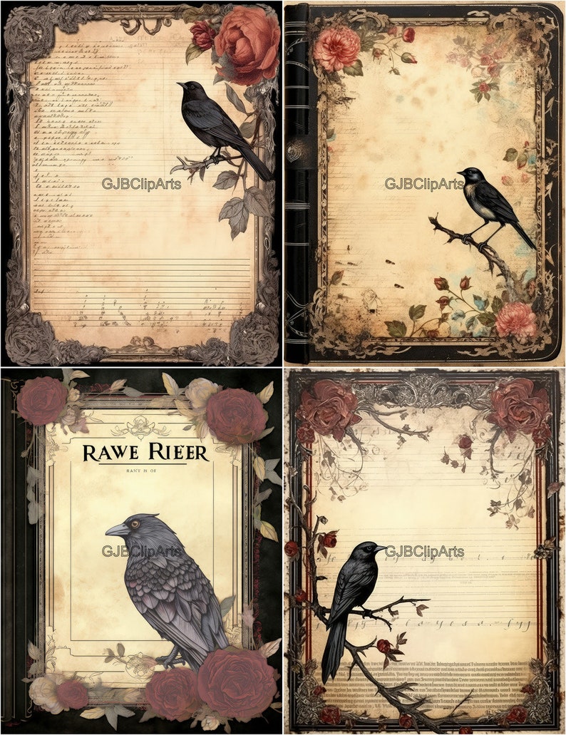Raven Lined Page Clipart Raven Silhouette Clipart Feather Clipart ...