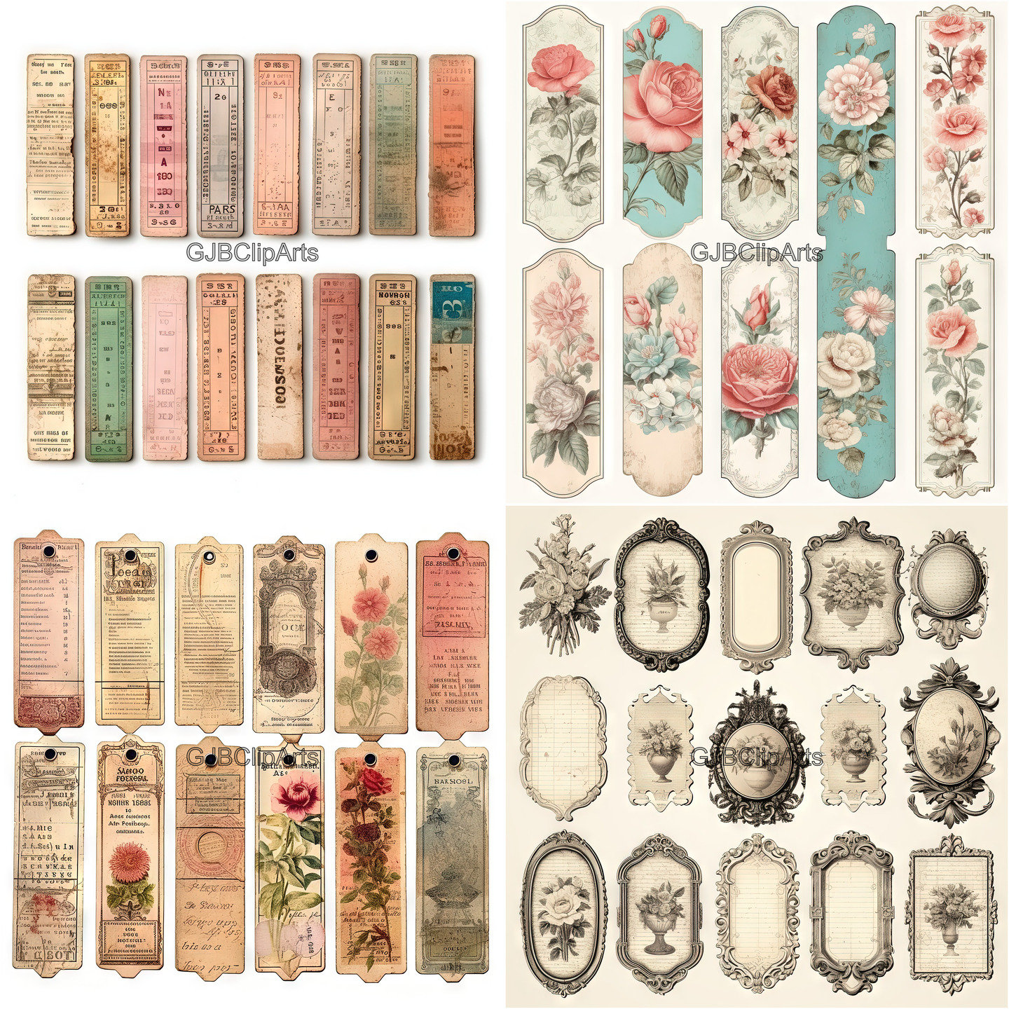 Victorian Shabby Chic Page Clipart, Journaling Cards Digital ...