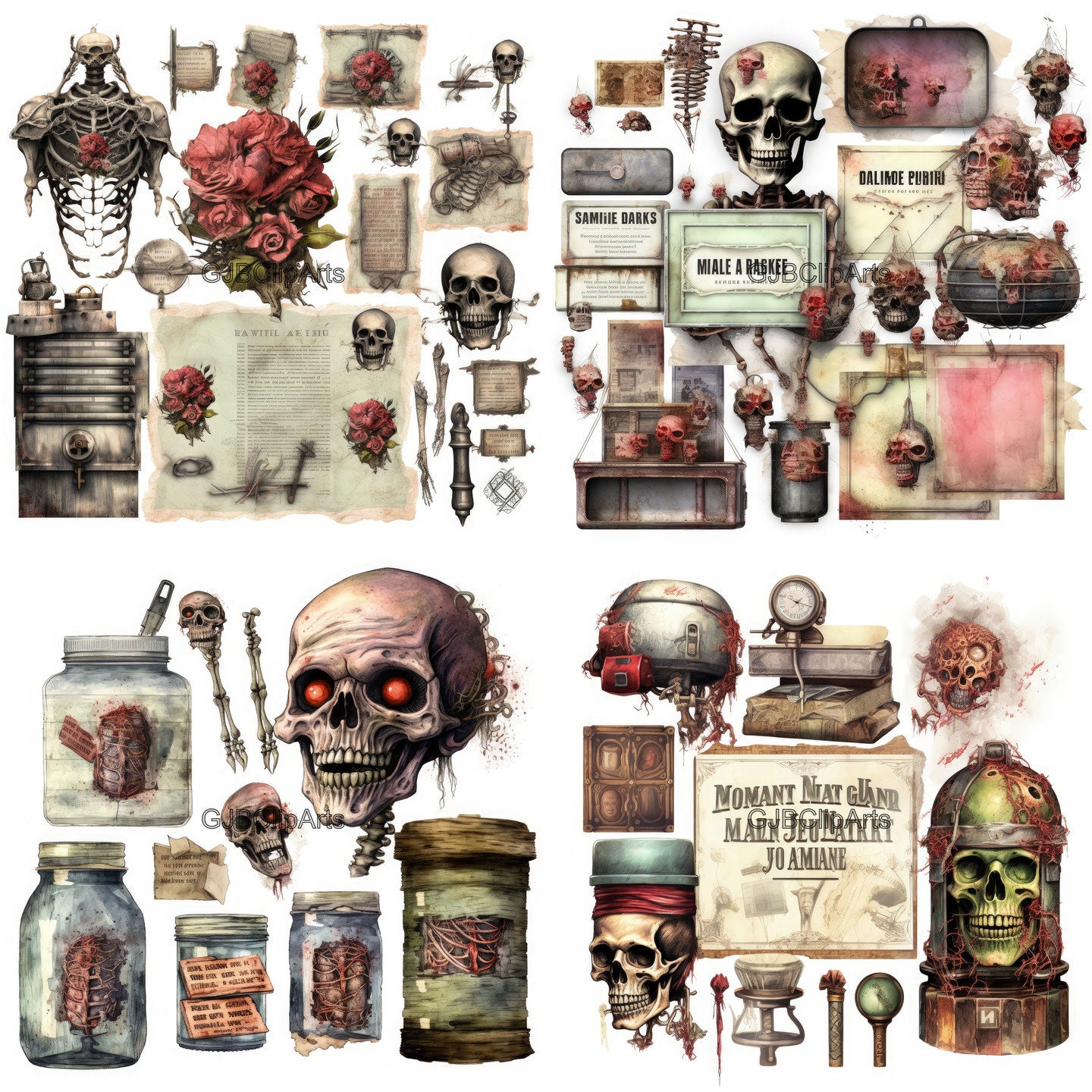 Vintage Zombies Junk Journal Kit Clipart ,zombie Clipart Grave Clipart ...