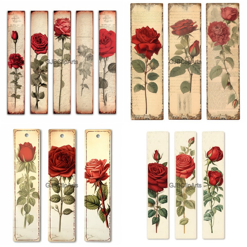 Red Rose Vintage Bookmark Clipart, Journaling Labels, , Journaling ...