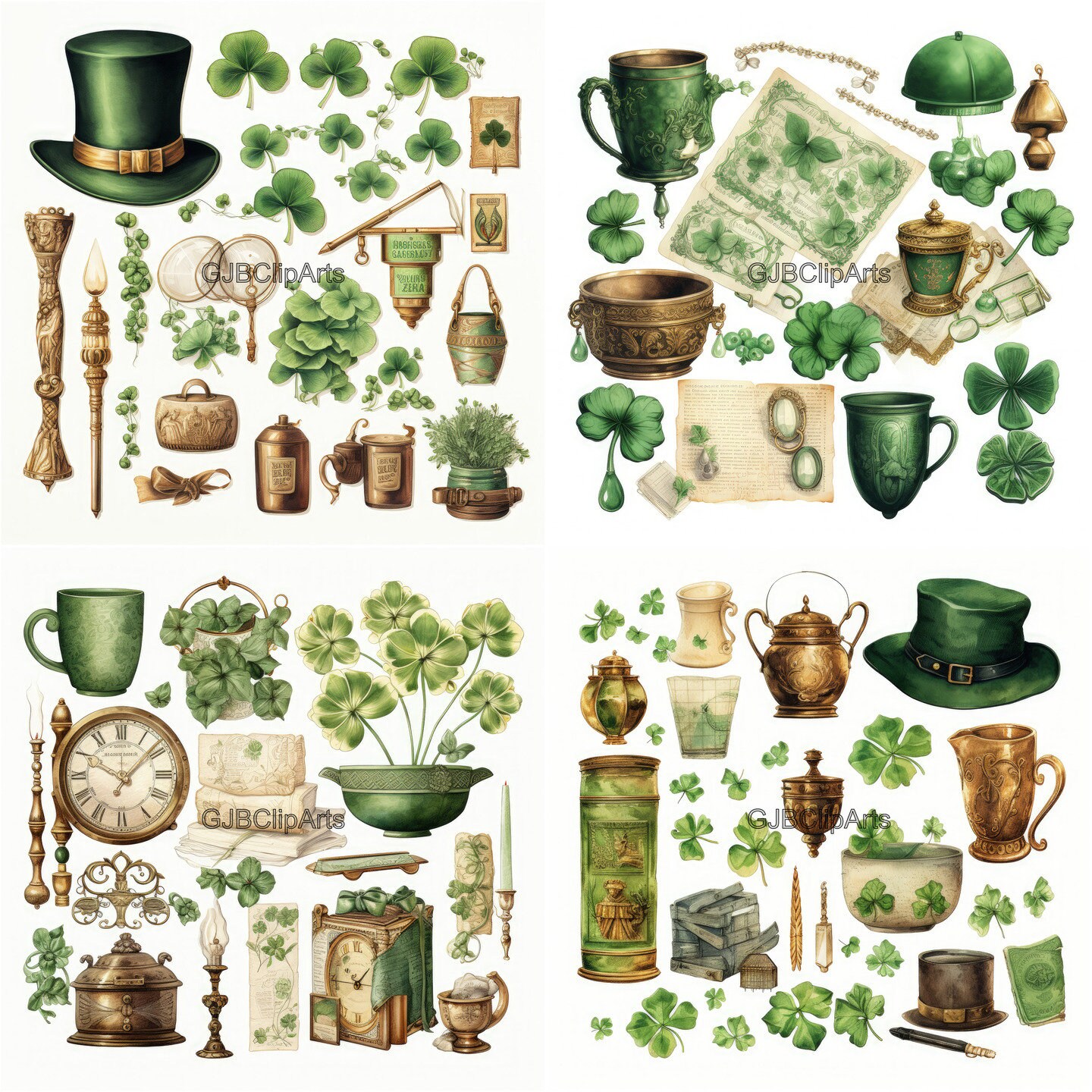 Vintage St. Patrick's Day Junk Journal Kit Clipart, Pot of Gold Clipart ...