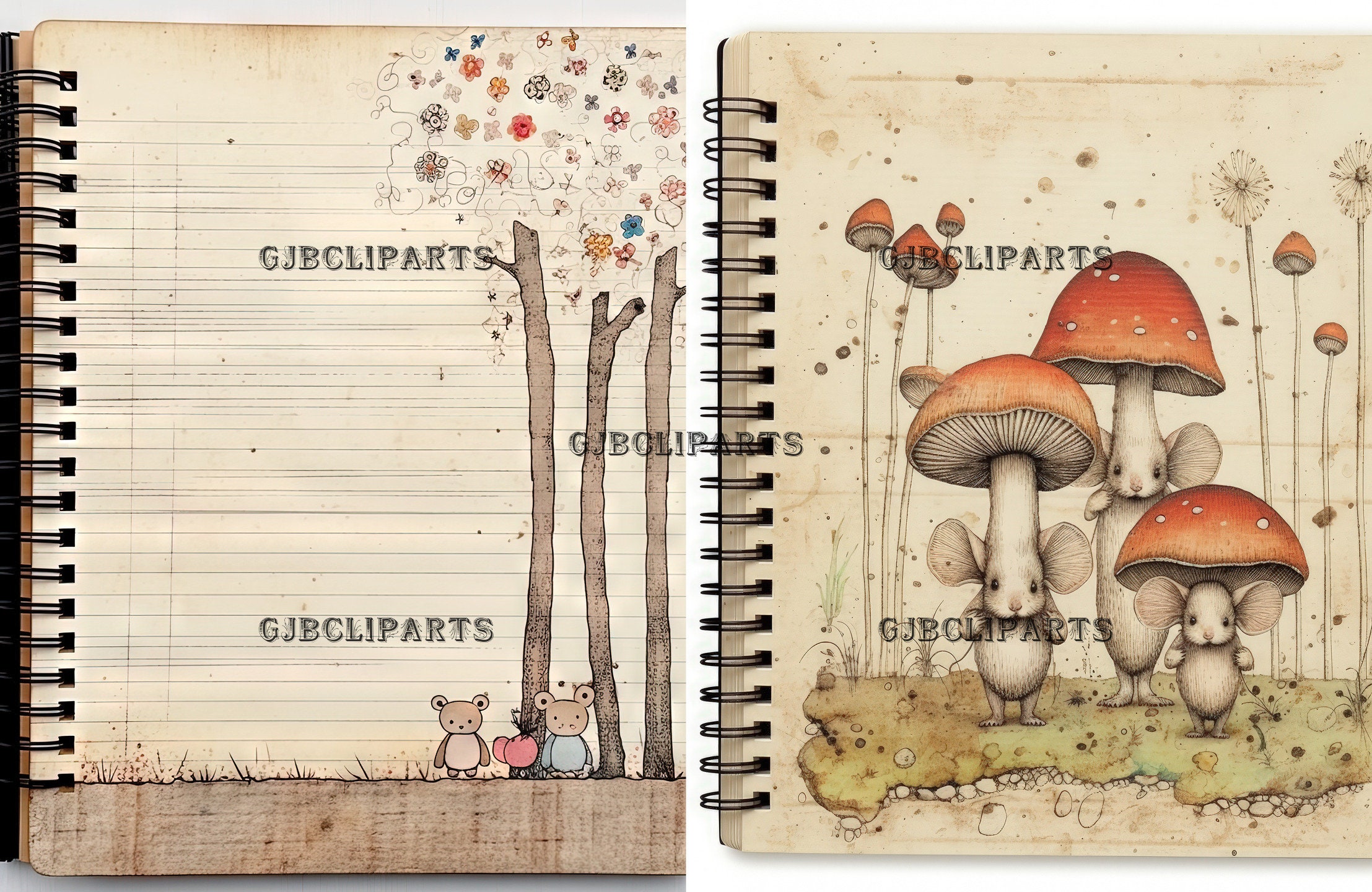 Cute Mice Lined Page Clipart Empty Journal Page With a - Etsy