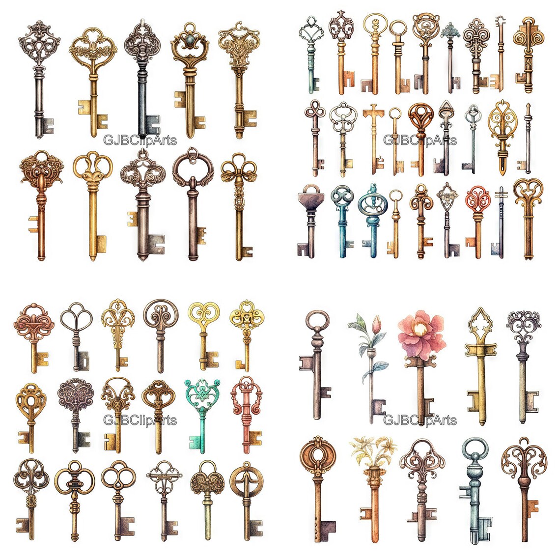 Vintage Keys on a Pristine White Background,digital Clipart,printable ...