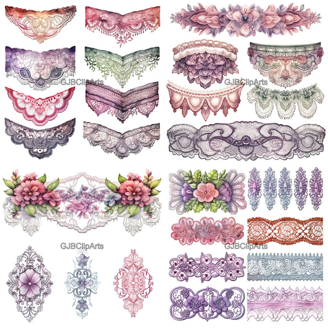 Intricate Array of Vintage Lace Trims ,digital Clipart, Printable ...