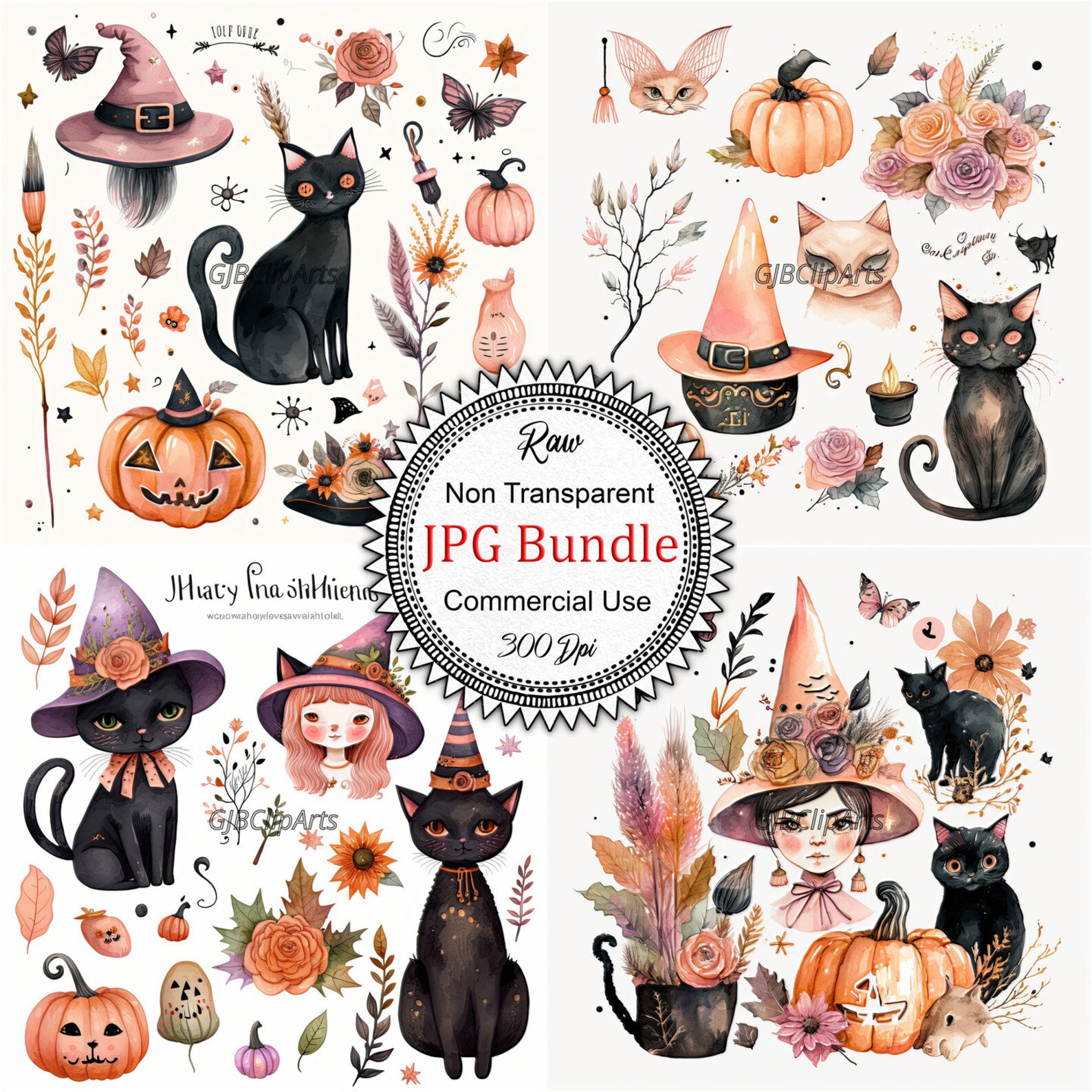Whimsical Halloween Watercolor Clip Art Collection: Pink - Etsy