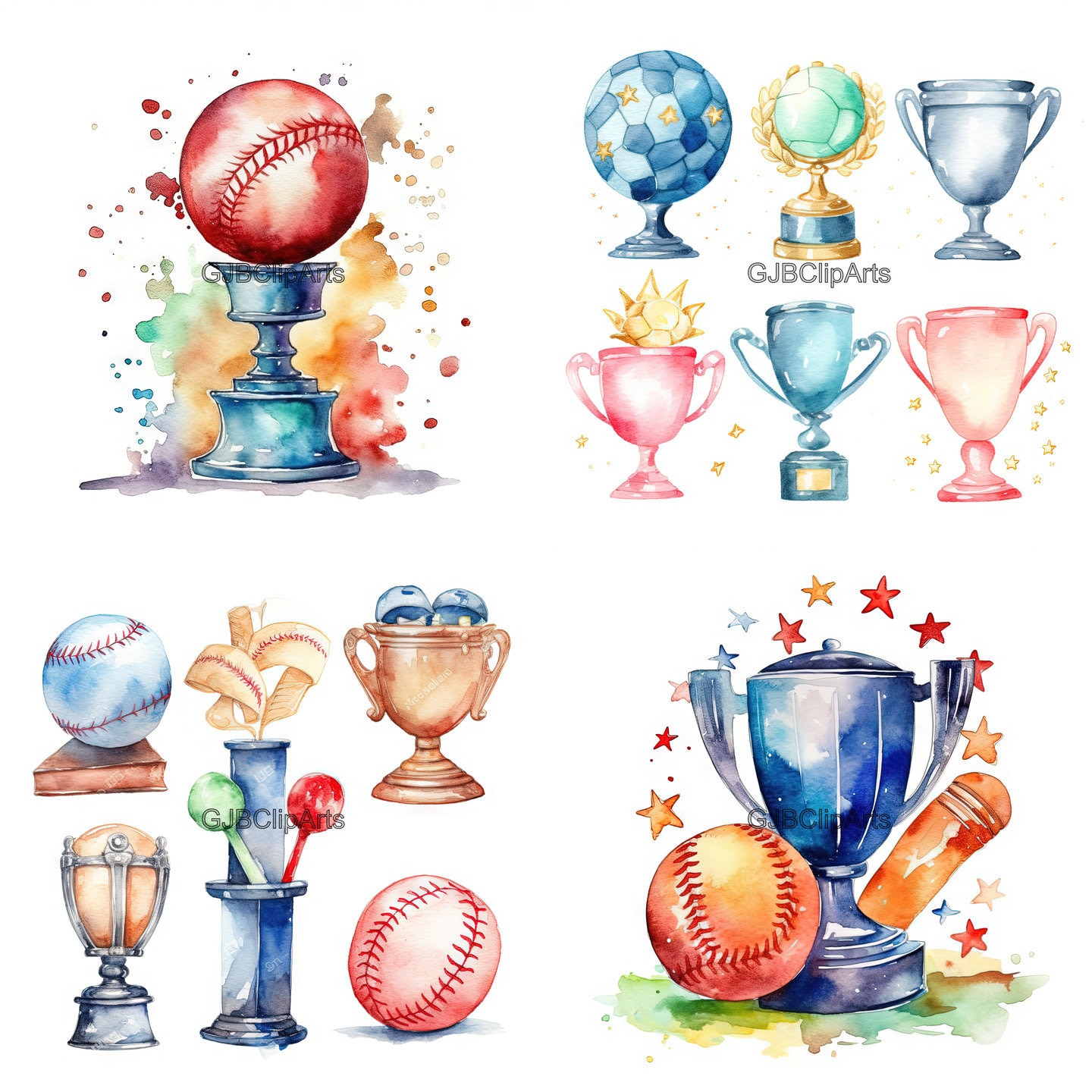 Watercolor Baseball Trophy Clipart, Cute Little Items Clipart ...