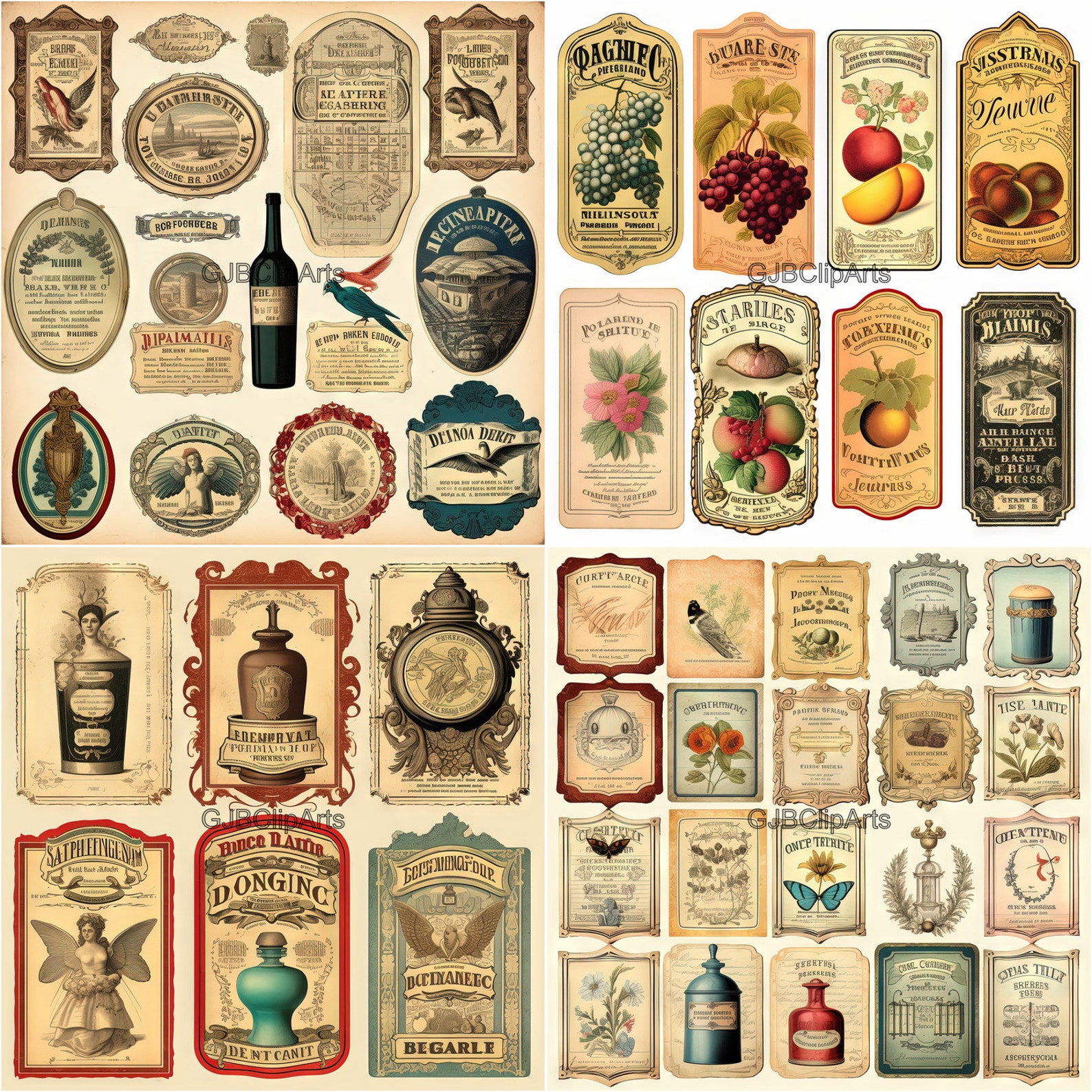 Vintage Labels Clipart: Classic Designs,digital Clipart, Printable ...