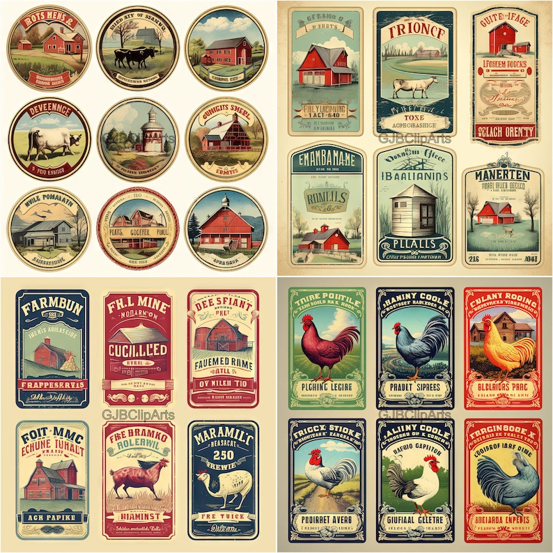 Vintage Farm Labels Clipart- Digitized Artwork Collection,digital ...