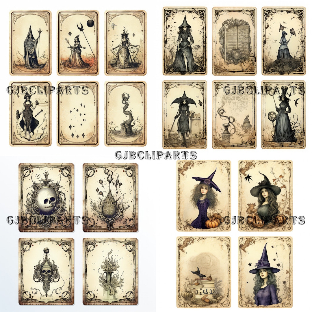 Witches Ornamental Card Clipart, Vintage Card Clipart, Journaling Women ...