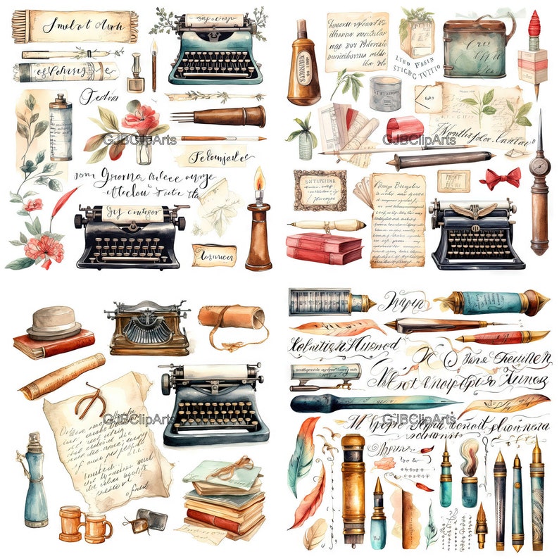 Vintage Old Handwriting and Script Fonts Collection ,digital Clipart ...