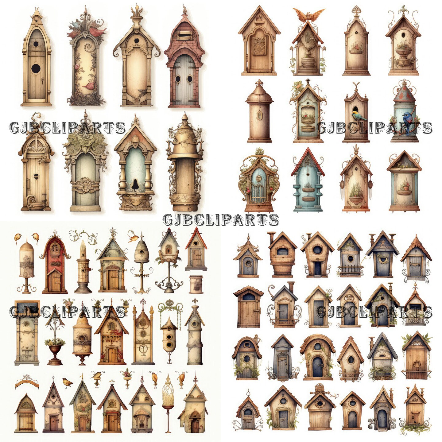 Bird House Tall Ornate Labels Clipart, Junk Journal Book Clipart ...