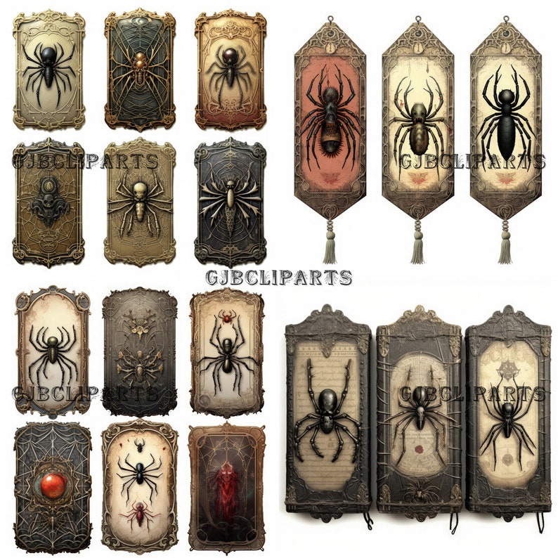 Spiders Tall Ornate Labels Clipart, Junk Journal Book Vintage Clipart ...