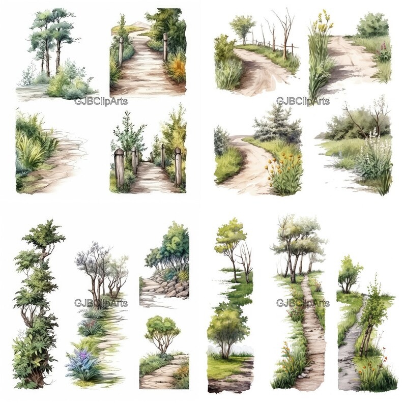 Nature Walk Path Clipart,tree Clipart, Footpath Clipart, Scrapbooking ...