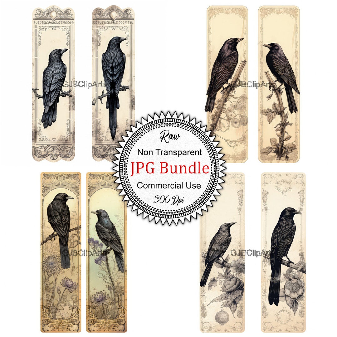Raven Ornamental Bookmark Clipart Moon Clipart Branch Clipart ...