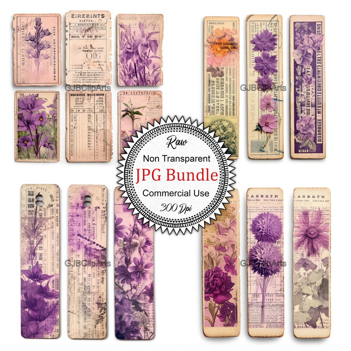 Purple Flora Ticket Stub Clipart, Vintage Ticket Clipart, Junk Journals ...