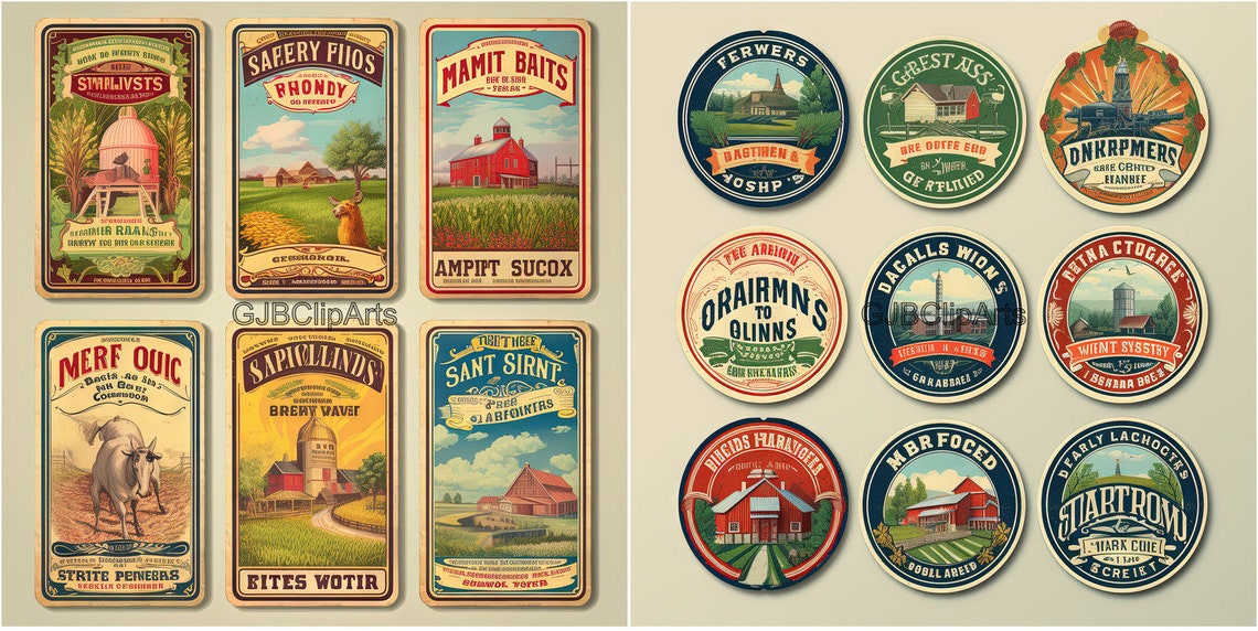 Vintage Farm Labels Clipart- Digitized Artwork Collection,digital ...