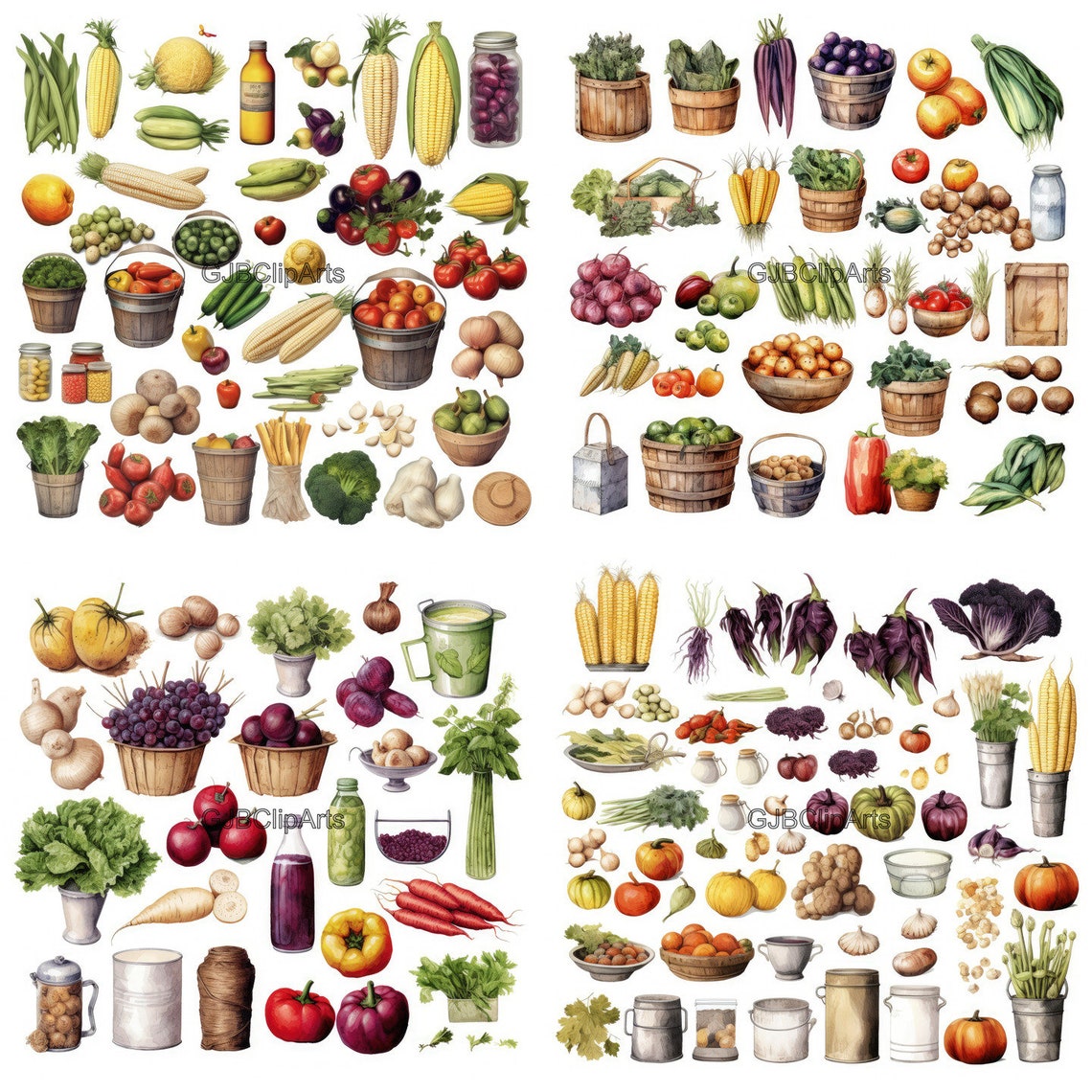 Farmers Market Finds Clipart, Vegetable Clipart, Market Bag Clipart ...