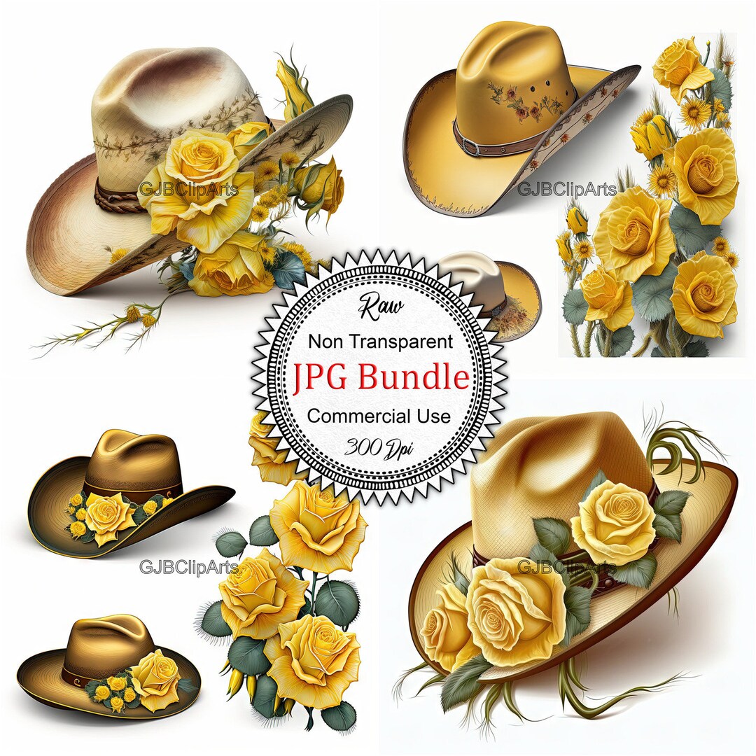 Cowboy Hat Clipart, Yellow Roses Clipart, Beautiful Cowboy Hat and ...
