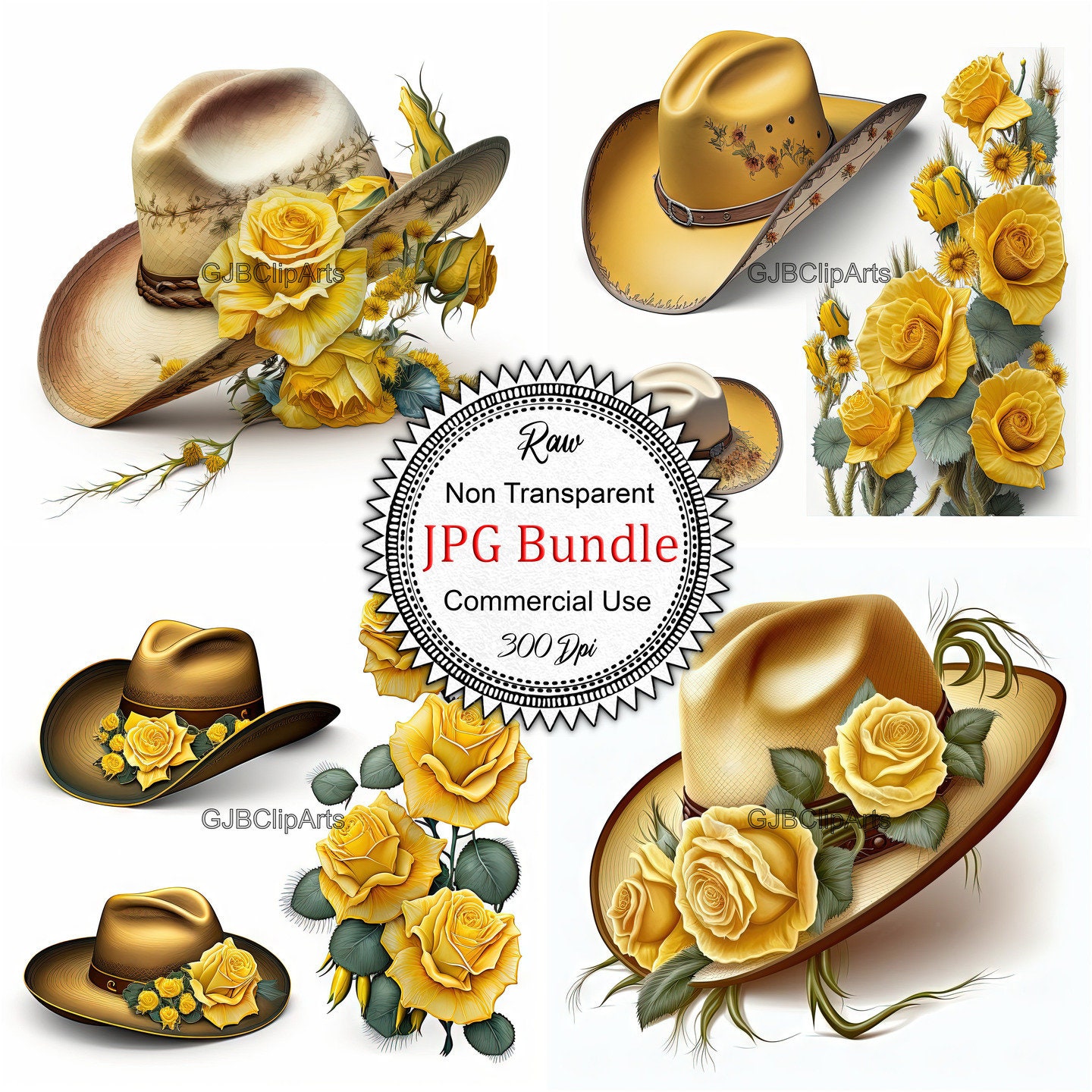 Cowboy Hat Clipart, Yellow Roses Clipart, Beautiful Cowboy Hat and ...